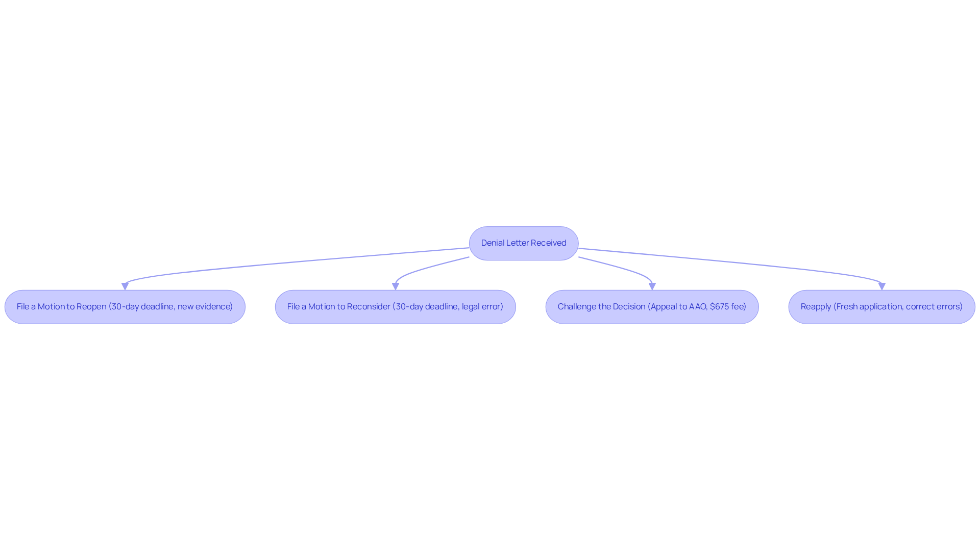 This flowchart guides you through your options after receiving a denial letter. Follow the arrows to see what actions you can take, and remember to pay attention to the deadlines to keep your options open!