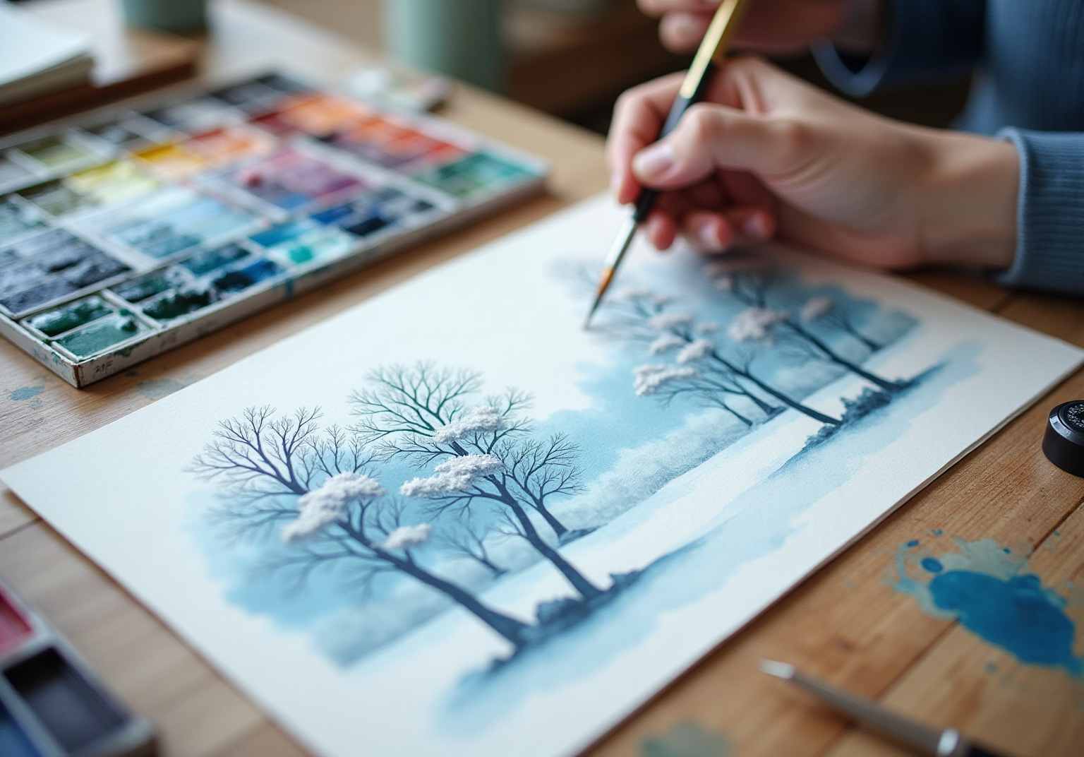 Winter Watercolor Painting in Progress Winter Watercolor Painting in Progress