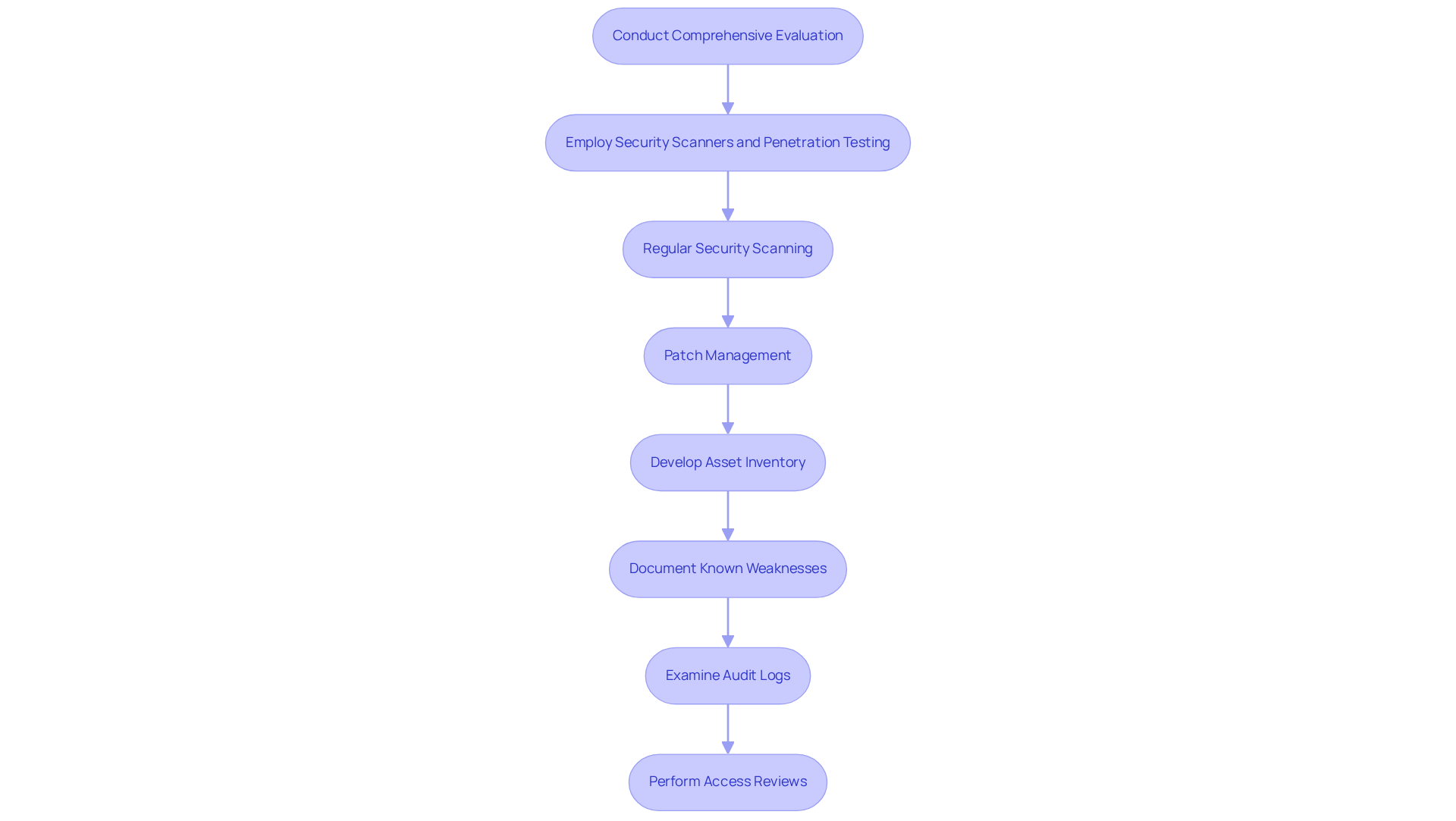 Each box represents a step in the process of identifying and documenting vulnerabilities. Follow the arrows to see the order of actions needed to strengthen your system's security. Each box represents a step in the process of identifying and documenting vulnerabilities. Follow the arrows to see the order of actions needed to strengthen your system's security.