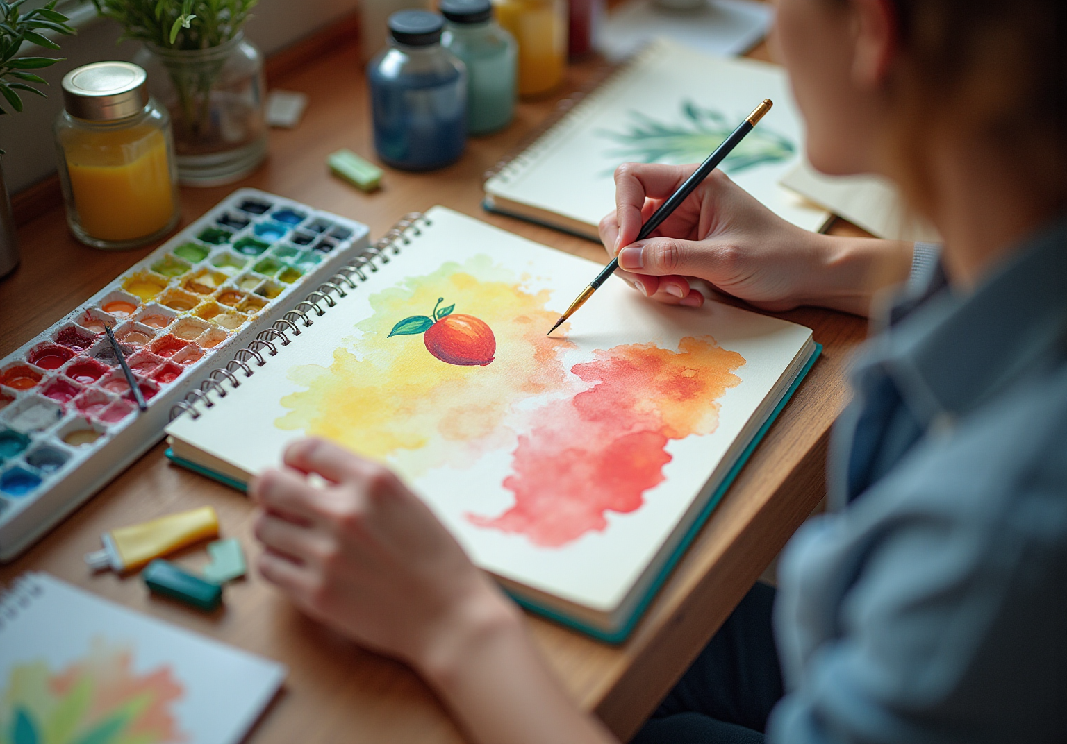 Artist Practicing Watercolor Techniques Artist Practicing Watercolor Techniques
