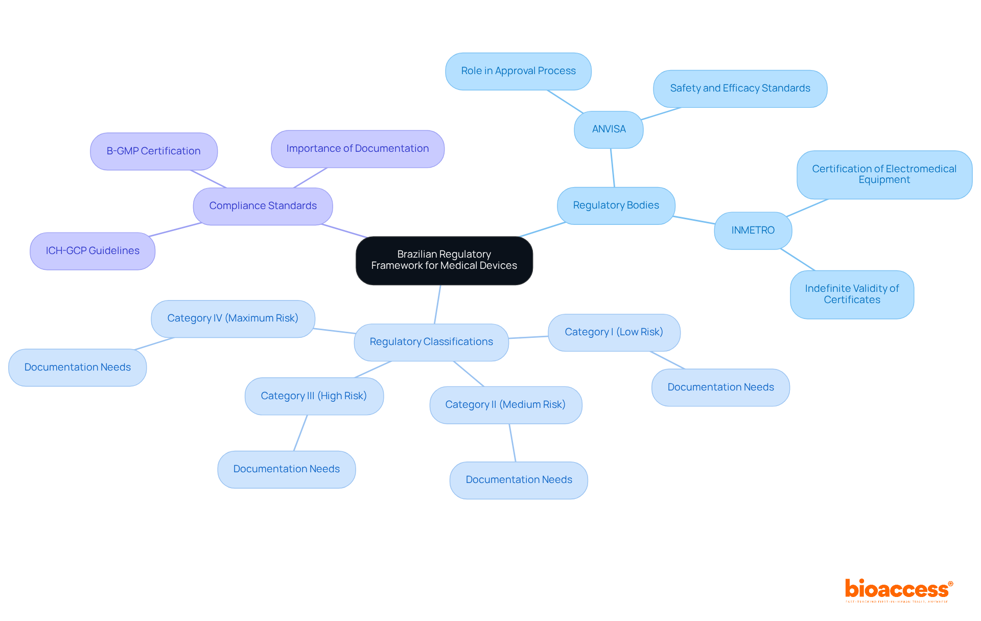 Start at the center with the main topic, then explore the branches to see the key areas of the regulatory framework. Each branch leads to important details that help you understand how to navigate the approval process.