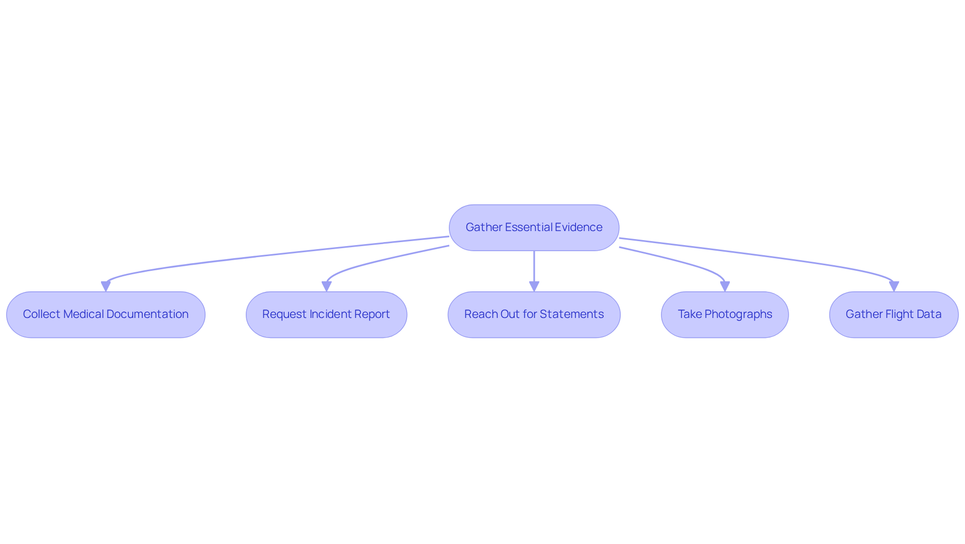 This flowchart outlines the steps you need to take to gather evidence for your case. Each box represents a specific action you should complete, and the arrows show the order in which to do them. Following these steps will help you build a strong case.