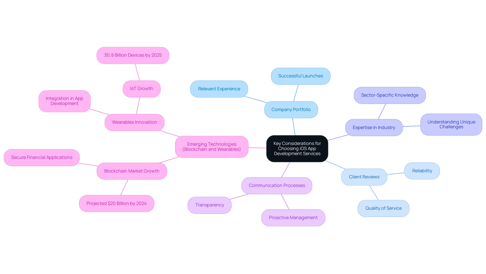 Each branch represents a key factor in the decision-making process, with sub-branches providing additional details related to each factor.