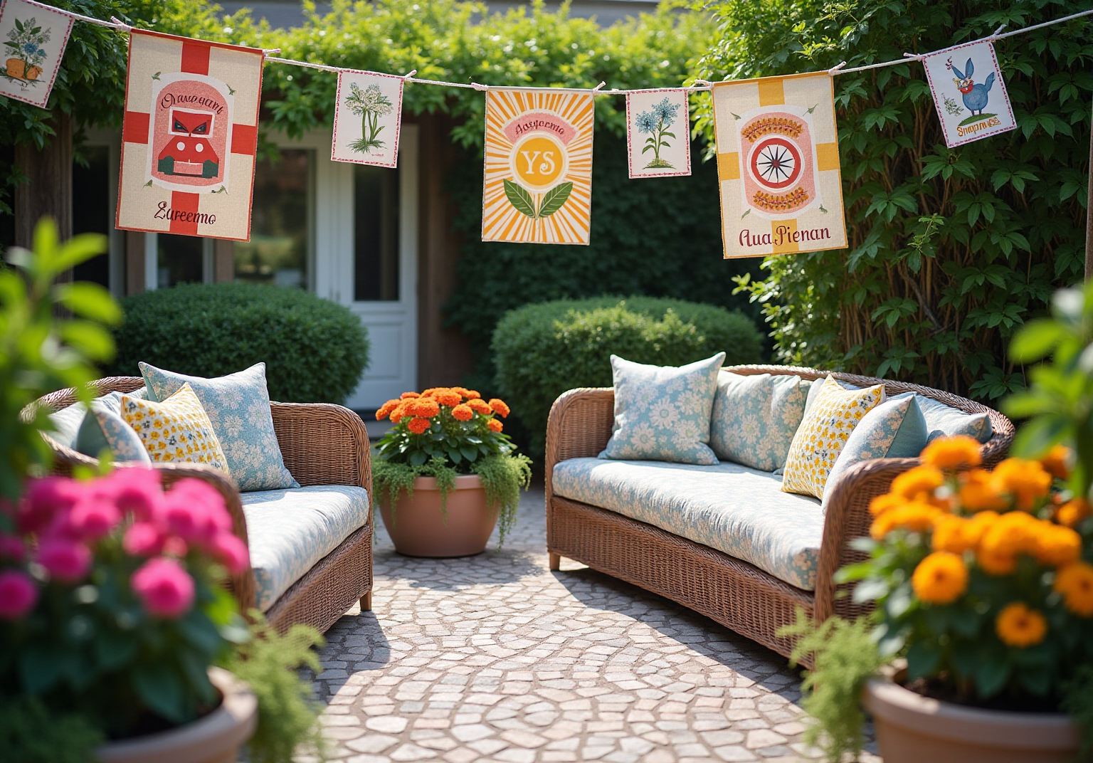 Vibrant Garden with Creative Surface Designs Vibrant Garden with Creative Surface Designs
