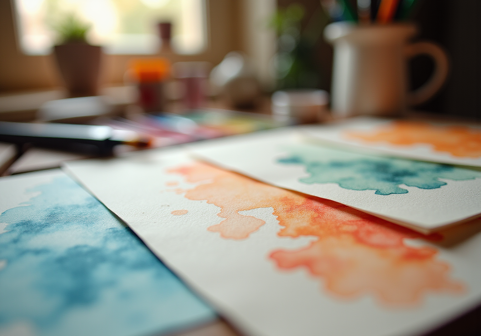 Evaluating Watercolor Paper in an Artist's Studio Evaluating Watercolor Paper in an Artist's Studio