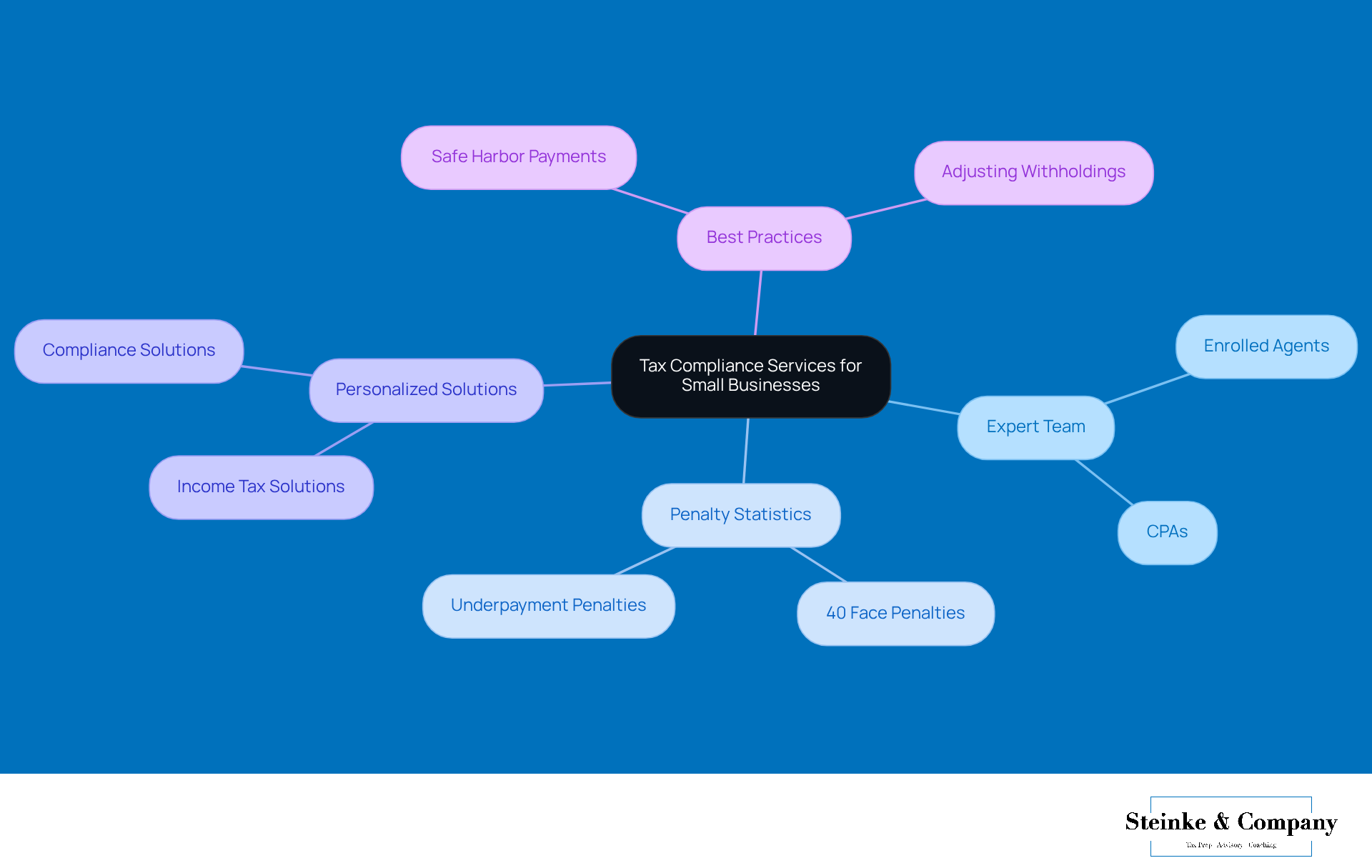 The central node represents the main service area, while the branches show various components like the expertise of the team, the importance of avoiding penalties, and practical strategies for compliance. The central node represents the main service area, while the branches show various components like the expertise of the team, the importance of avoiding penalties, and practical strategies for compliance.