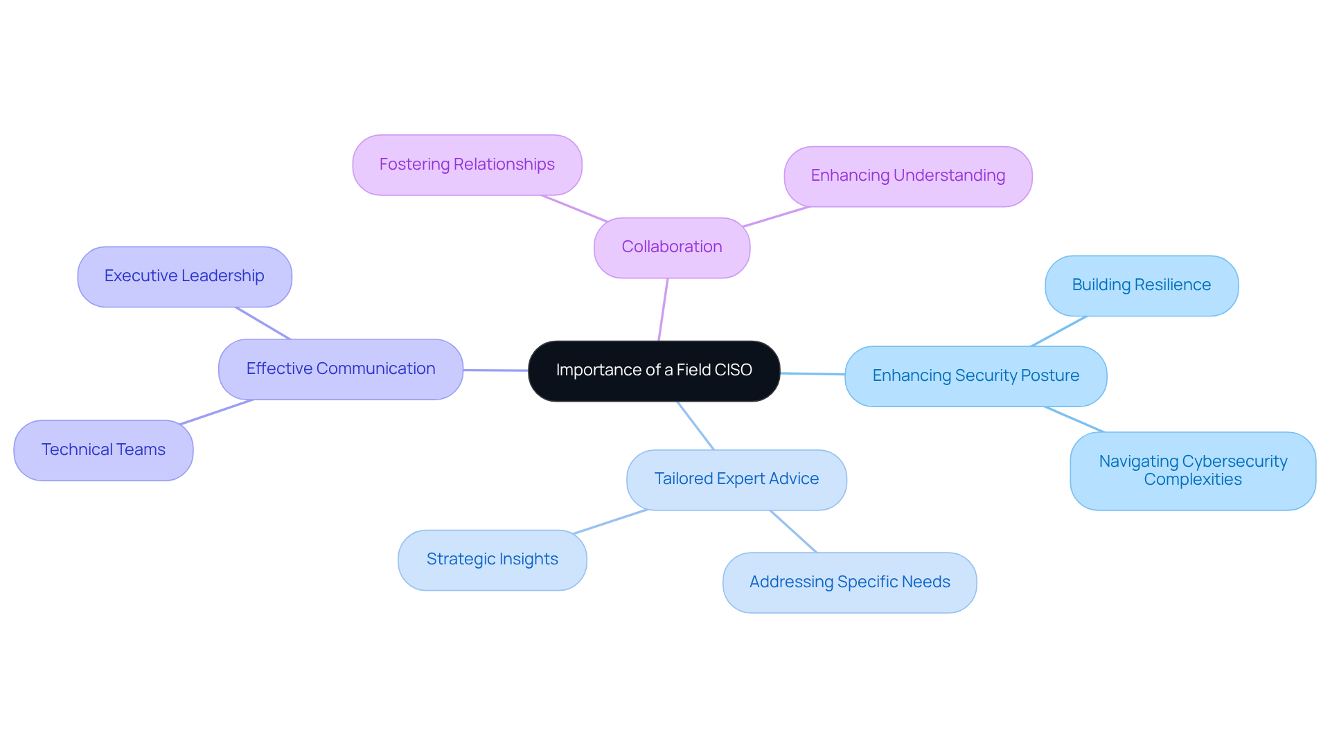 The central node represents the importance of a CISO, while the branches show different aspects of their role. Each branch highlights how CISOs contribute to organizational security and resilience. The central node represents the importance of a CISO, while the branches show different aspects of their role. Each branch highlights how CISOs contribute to organizational security and resilience.