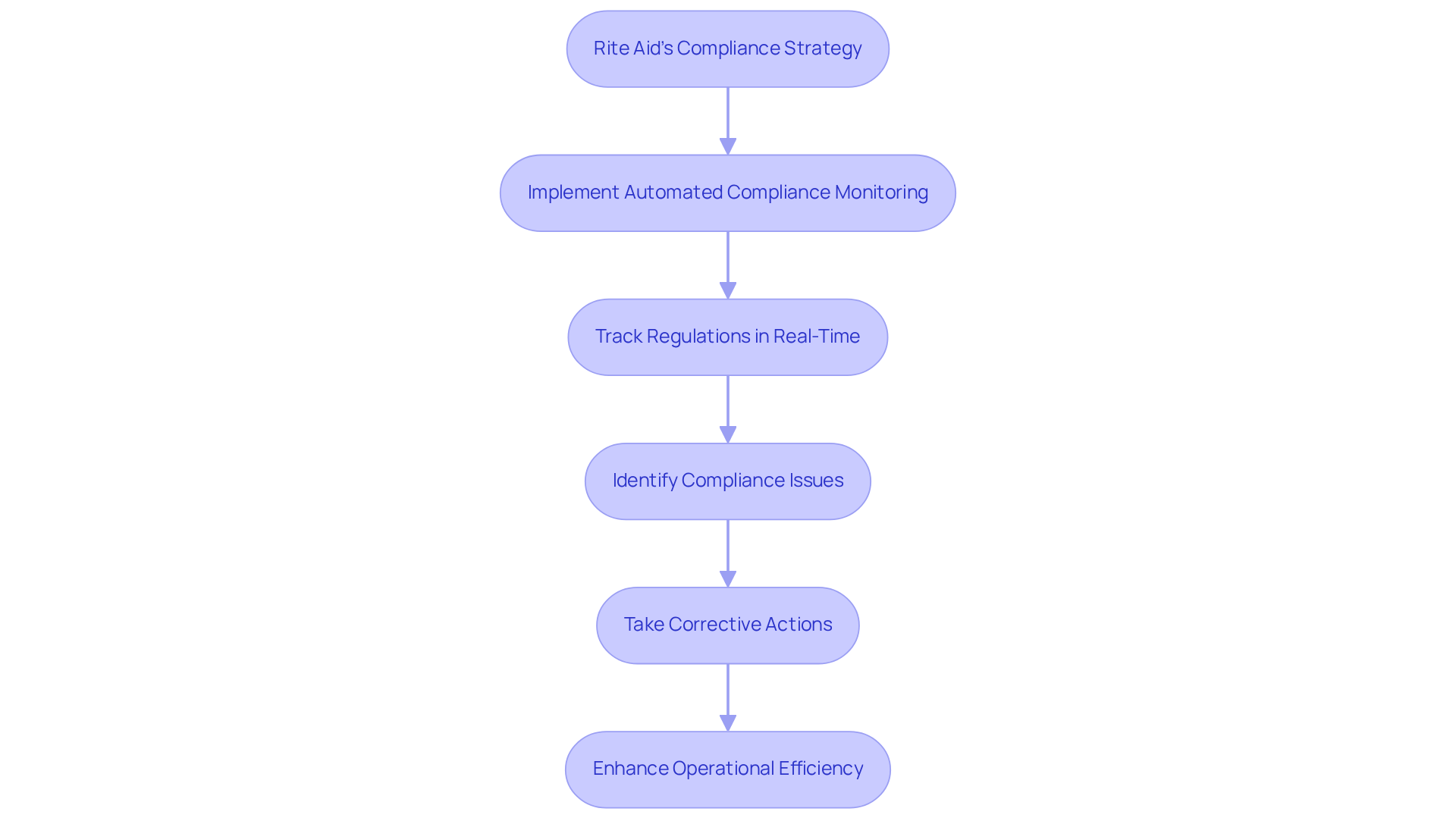 Follow the arrows to see how Rite Aid ensures compliance. Each box represents a step in their process, from starting with the strategy to taking corrective actions and improving efficiency. Follow the arrows to see how Rite Aid ensures compliance. Each box represents a step in their process, from starting with the strategy to taking corrective actions and improving efficiency.