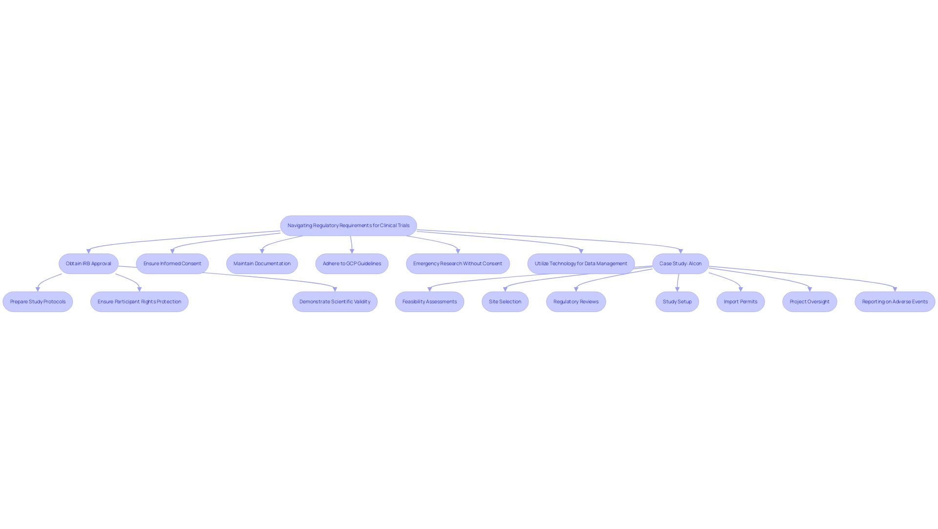 Each box represents a step in the regulatory process, with arrows indicating the order of steps. Main steps are in dark blue, while sub-steps are in light blue.