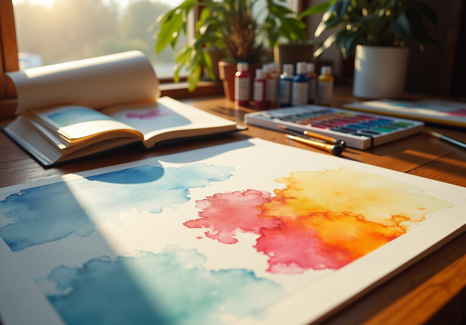 Artistic Workspace with Kanson Watercolor Paper Artistic Workspace with Kanson Watercolor Paper