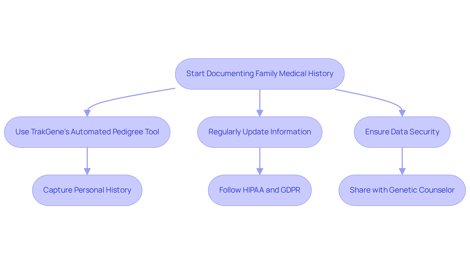 This flowchart guides you through the process of documenting your family's medical history. Start at the top and follow the arrows to see each step you need to take, from using the digital tool to sharing your information with a counselor.