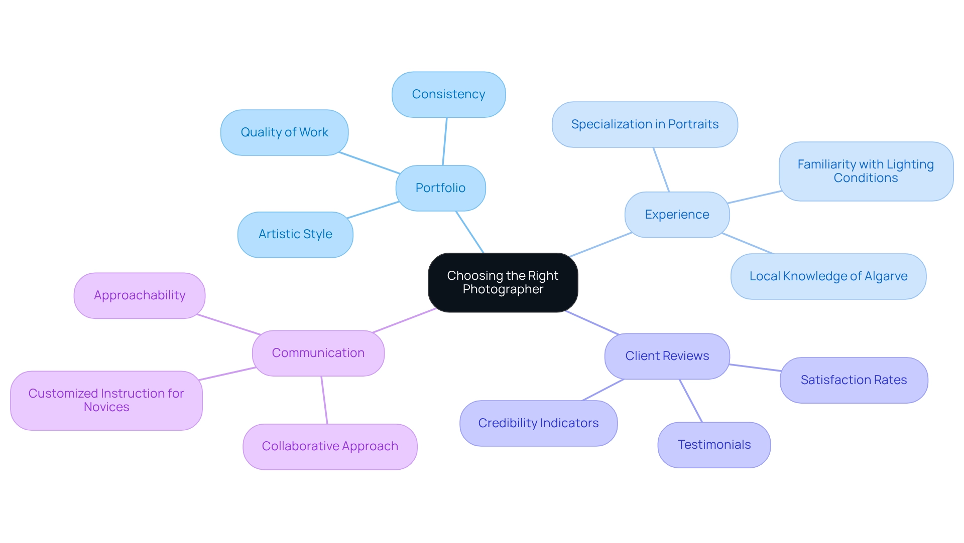 The central node represents the main theme, with branches denoting key factors in the decision-making process, each uniquely colored for clarity.