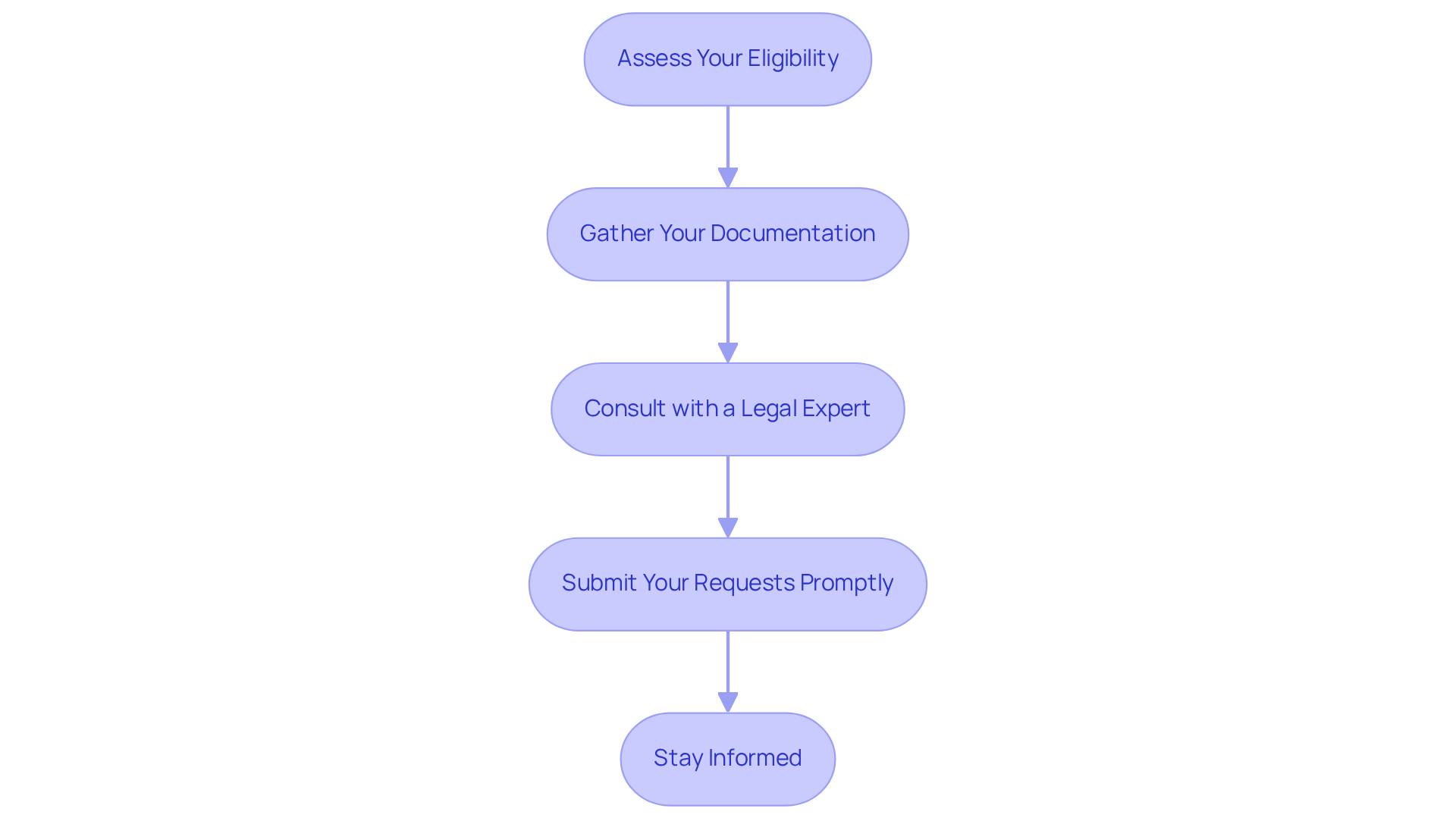 Each box represents a step in the process. Follow the arrows to see what you need to do next — starting from assessing your eligibility to staying updated on regulations.