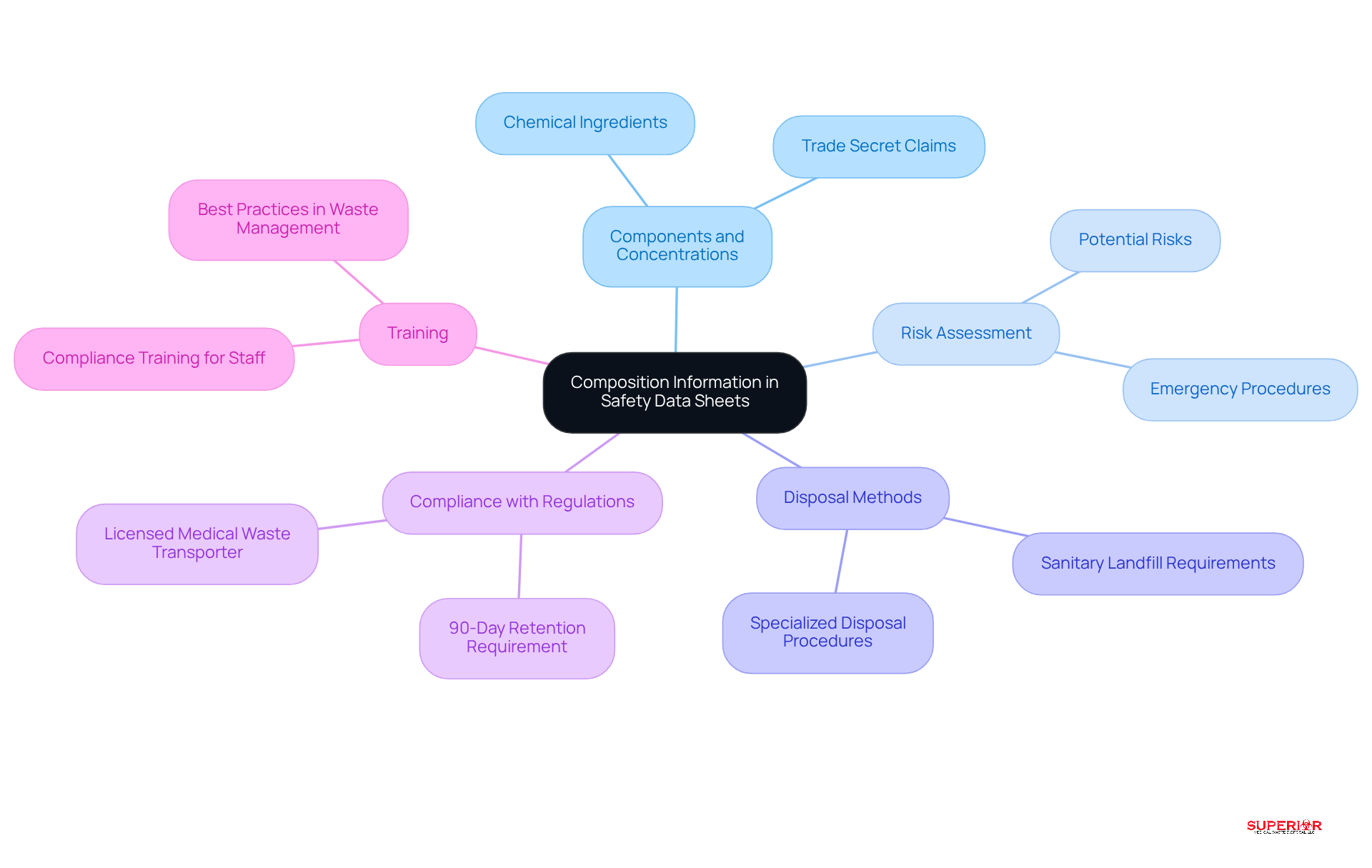 The central node represents the main topic, while branches show related areas of focus. Each sub-branch provides more detail on specific practices or requirements, helping you navigate the complexities of safe disposal.