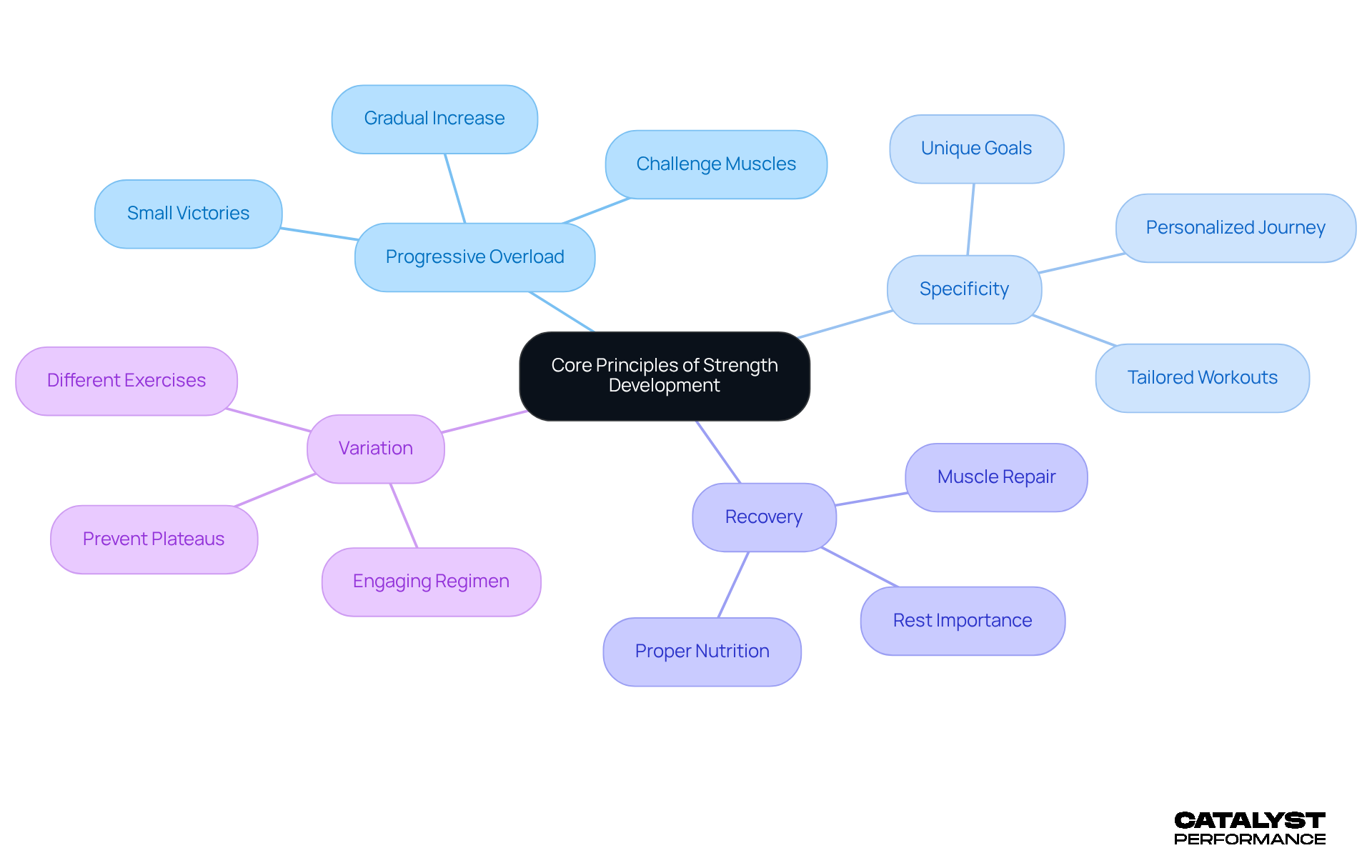 The center represents the main theme of strength development, while the branches show the key principles that support it. Each principle is a vital part of your fitness journey, helping you understand how to effectively build strength. The center represents the main theme of strength development, while the branches show the key principles that support it. Each principle is a vital part of your fitness journey, helping you understand how to effectively build strength.