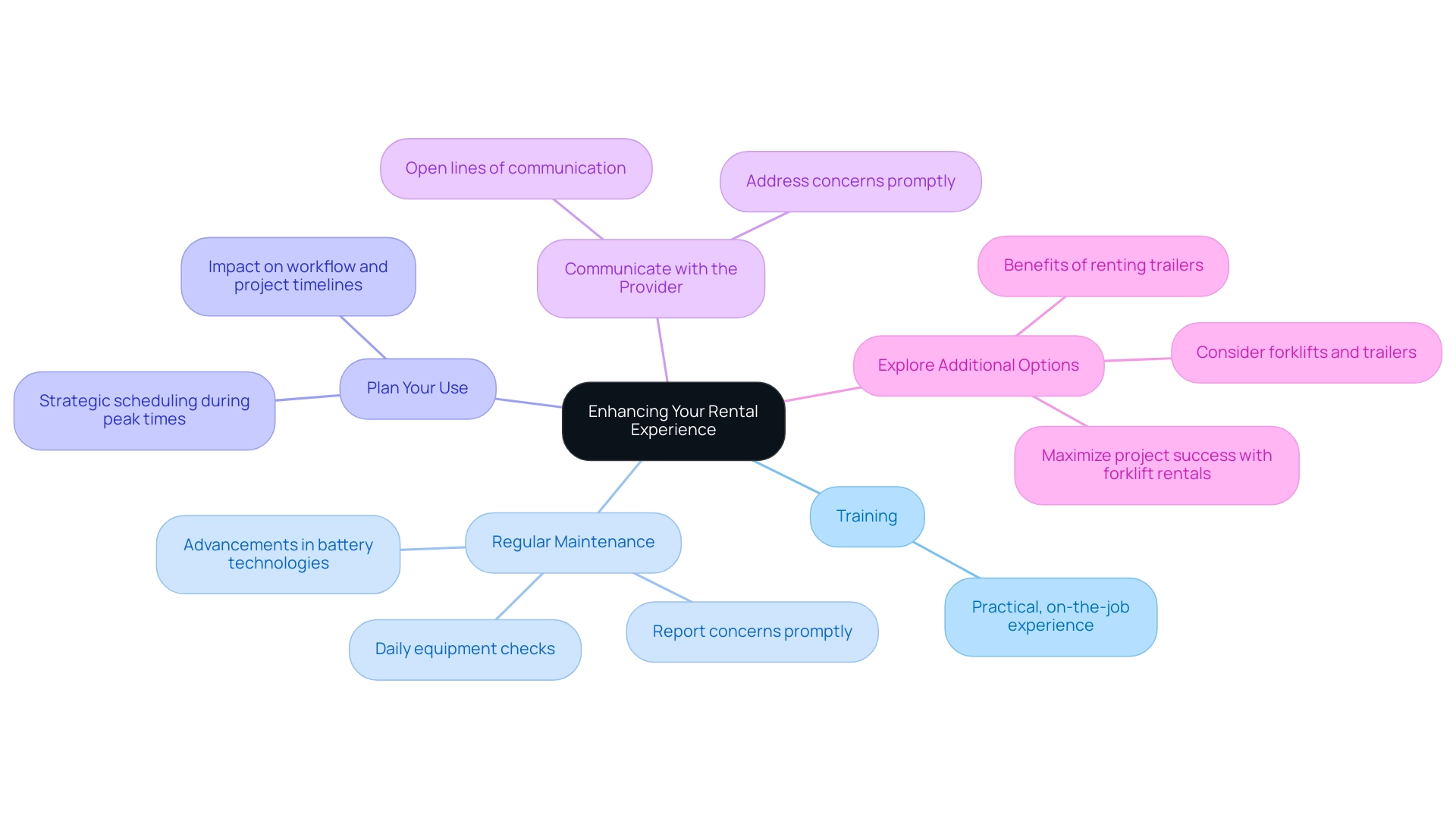 The central node represents the overall goal of enhancing the rental experience, with branches illustrating the key expert tips.