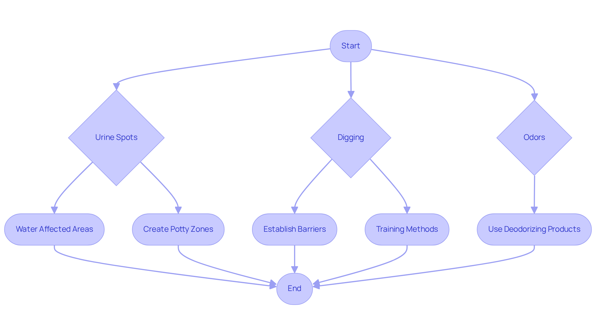 Each branch represents a challenge faced by puppy owners, with arrows leading to practical solutions. Follow the flow to see how to tackle each issue effectively.