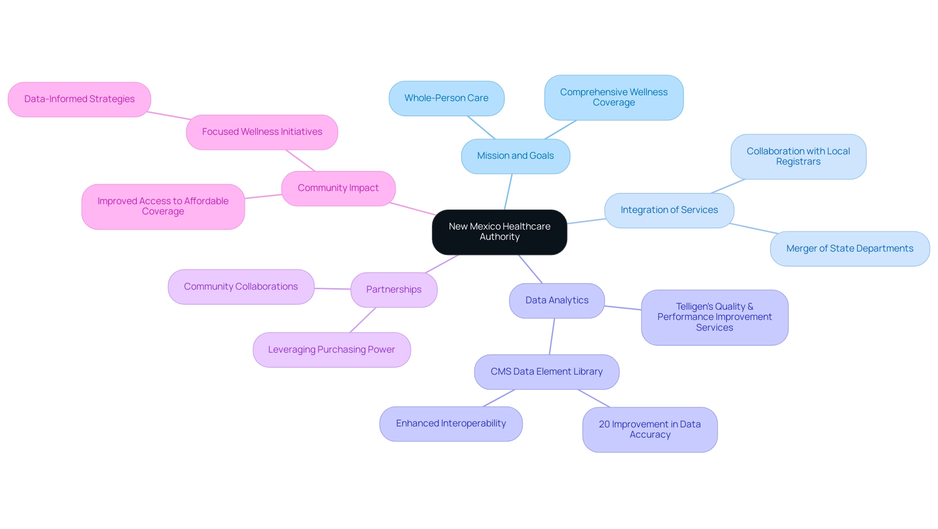 Each branch represents a key component of the Authority's operations, with colors distinguishing main categories and subcategories.