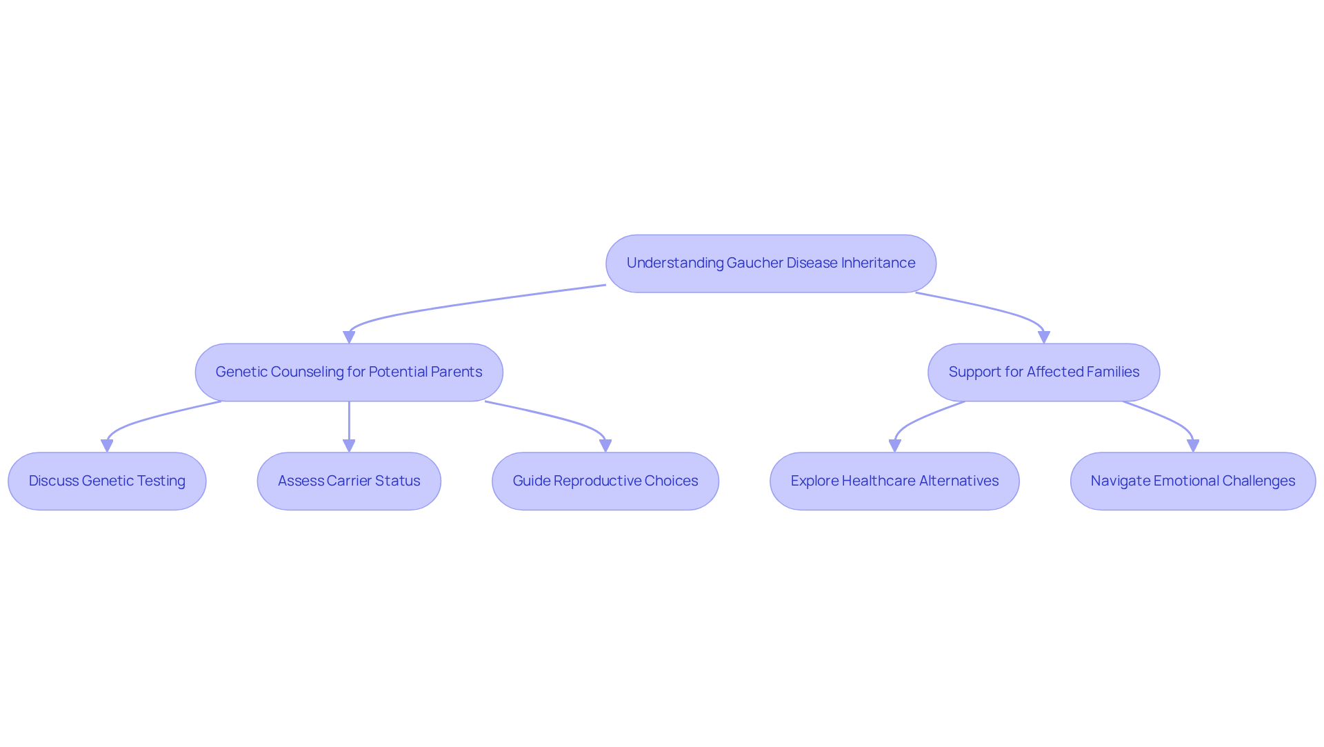 This flowchart illustrates the steps families can take in genetic counseling related to Gaucher disease. Each box represents a key step in the process, guiding families from understanding the disease to making informed health decisions.