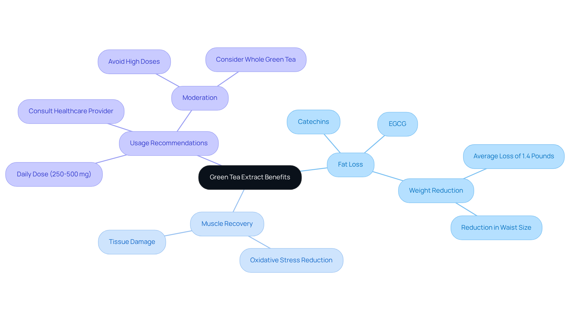 This mindmap shows how green tea extract can help with fat loss and muscle recovery. Each branch represents a different aspect of its benefits and recommendations. Follow the branches to see how they connect to the main idea! This mindmap shows how green tea extract can help with fat loss and muscle recovery. Each branch represents a different aspect of its benefits and recommendations. Follow the branches to see how they connect to the main idea!