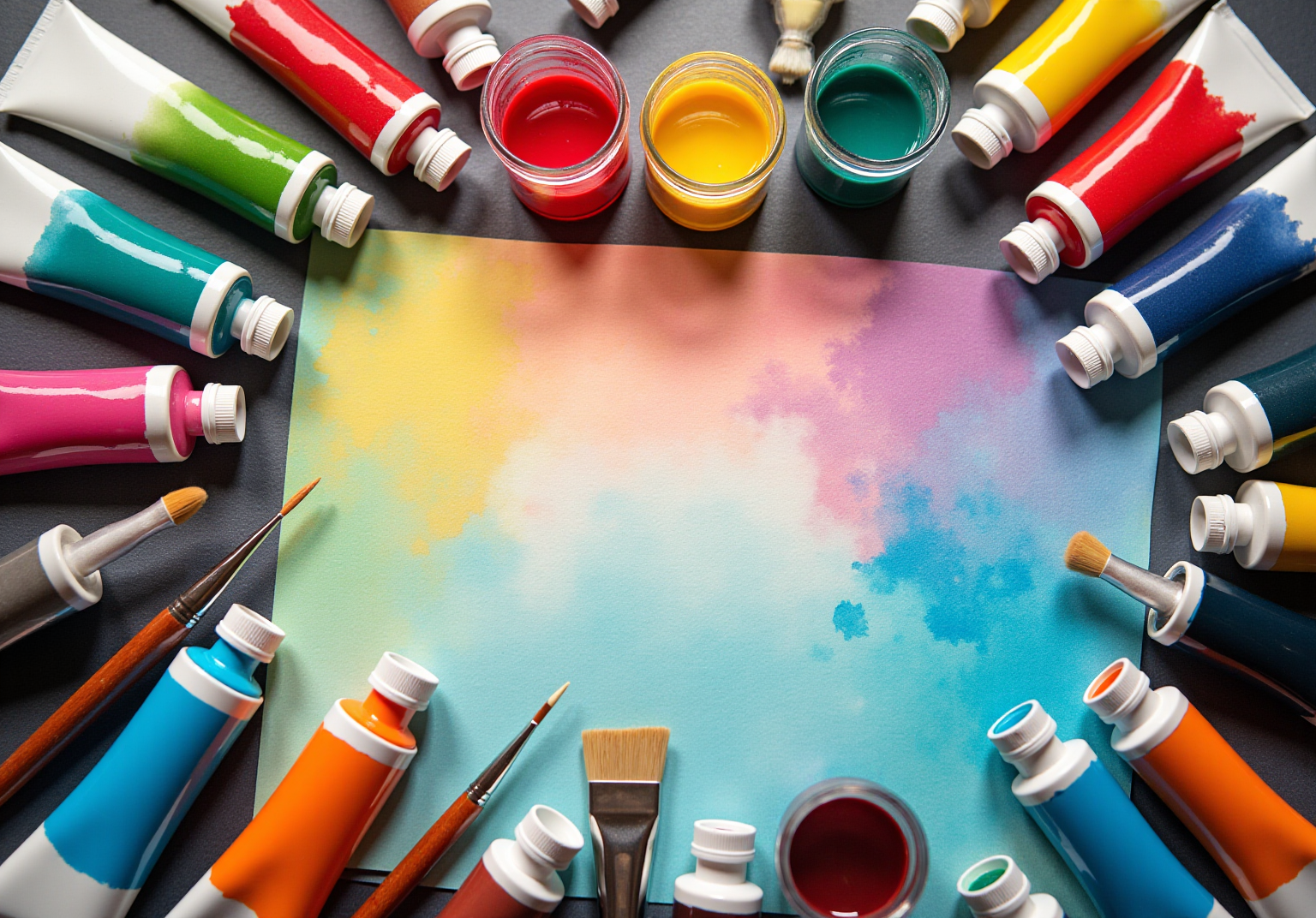 Artistic Workspace with Watercolors Artistic Workspace with Watercolors