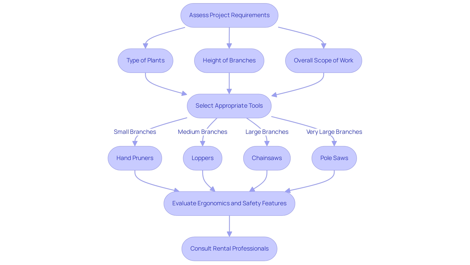 Each box represents a step in the decision-making process, with arrows indicating the flow from assessing requirements to selecting tools and consulting professionals.