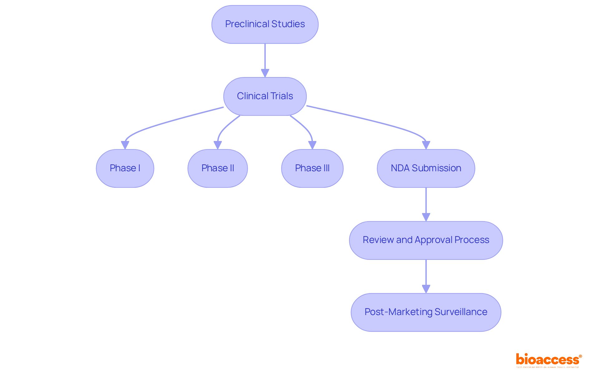 This flowchart outlines the steps involved in getting a medication approved in India. Each box represents a stage in the process, and the arrows show how one step leads to the next. Follow the flow to understand how a drug moves from initial studies to being available on the market.