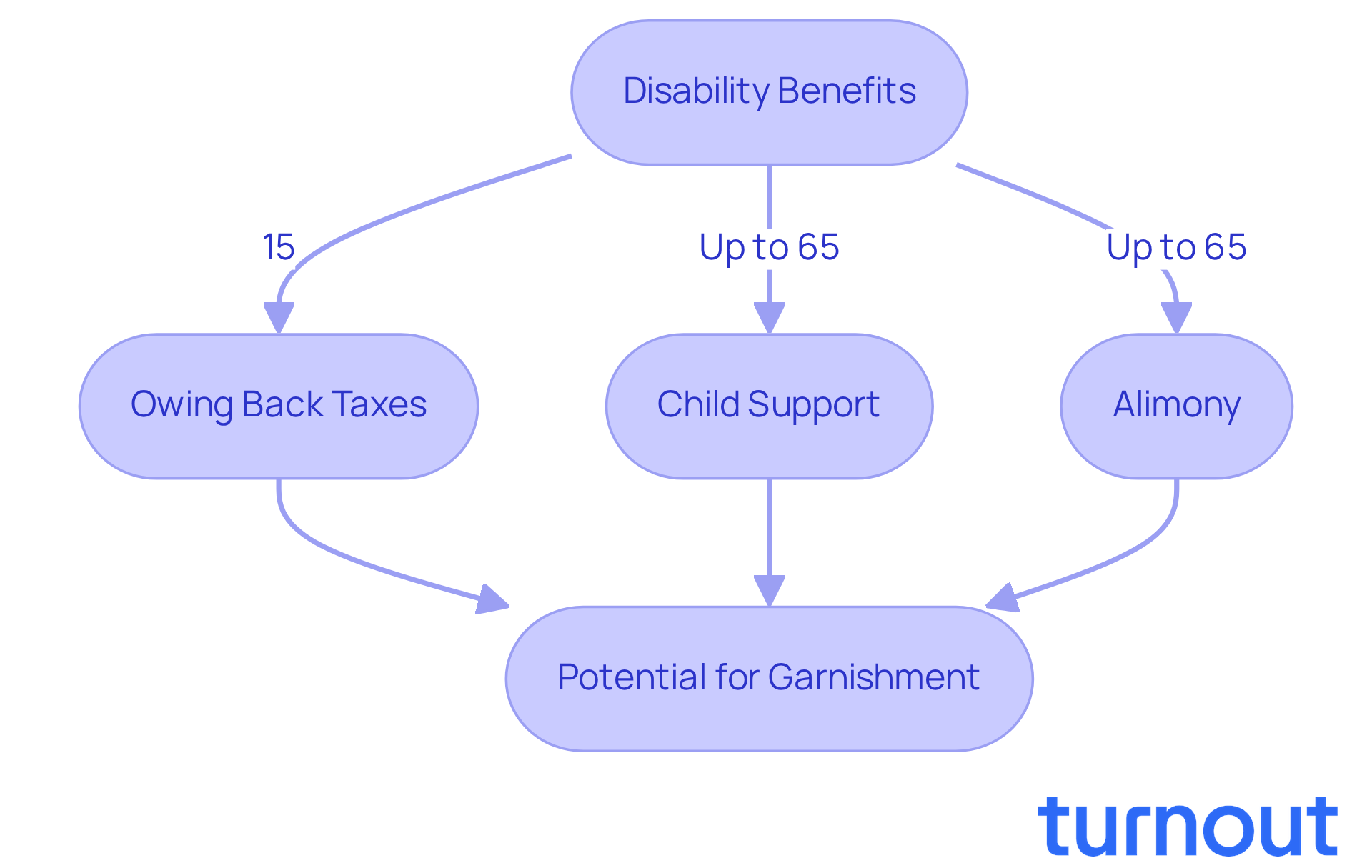 This flowchart shows how different debts can lead to garnishment of your disability benefits. Each branch represents a specific situation, and the percentages indicate how much can be withheld. Follow the arrows to understand the potential outcomes.