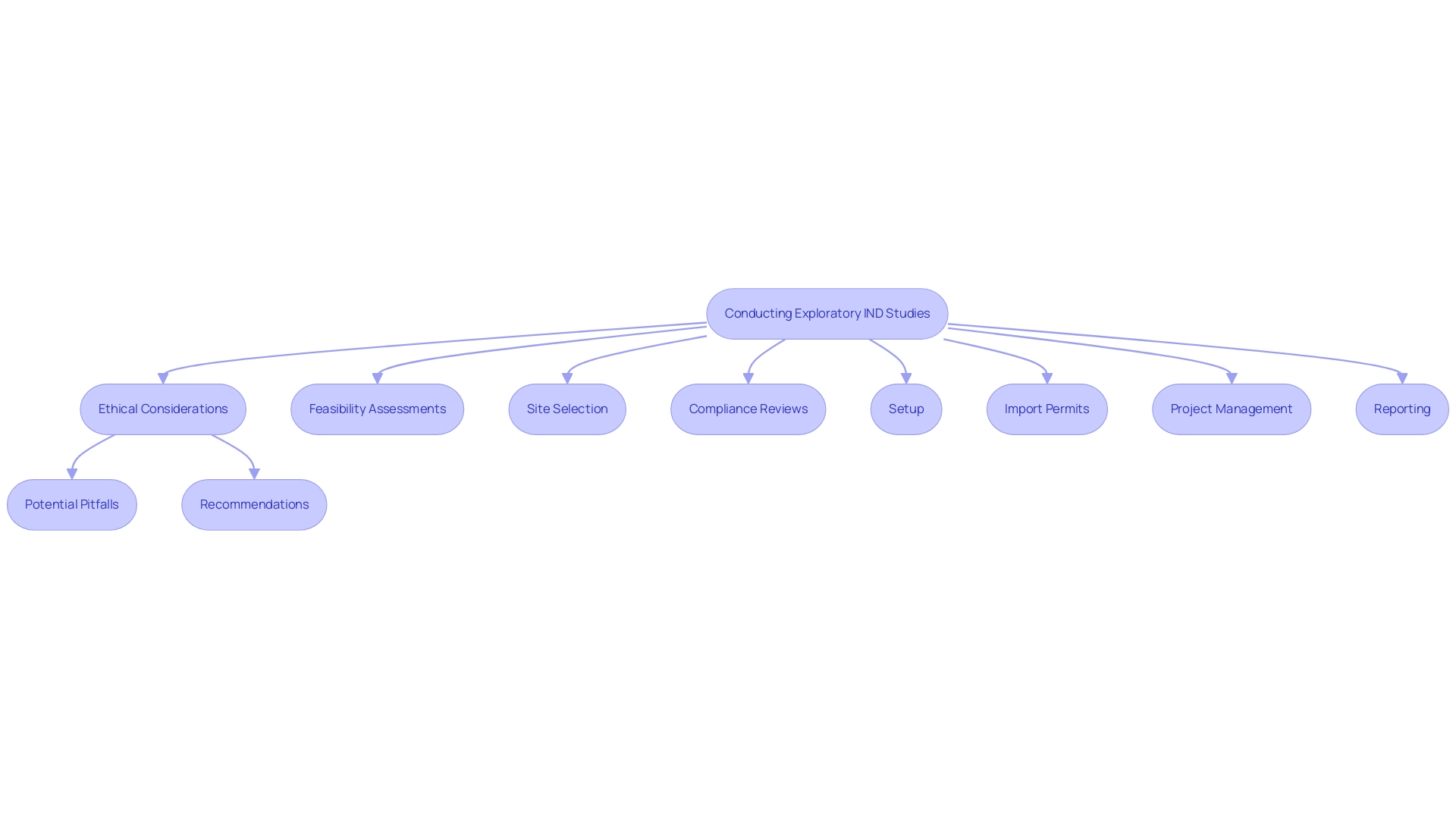 Boxes represent stages and considerations in the exploratory IND process. Arrows indicate the flow and relationships between different steps.