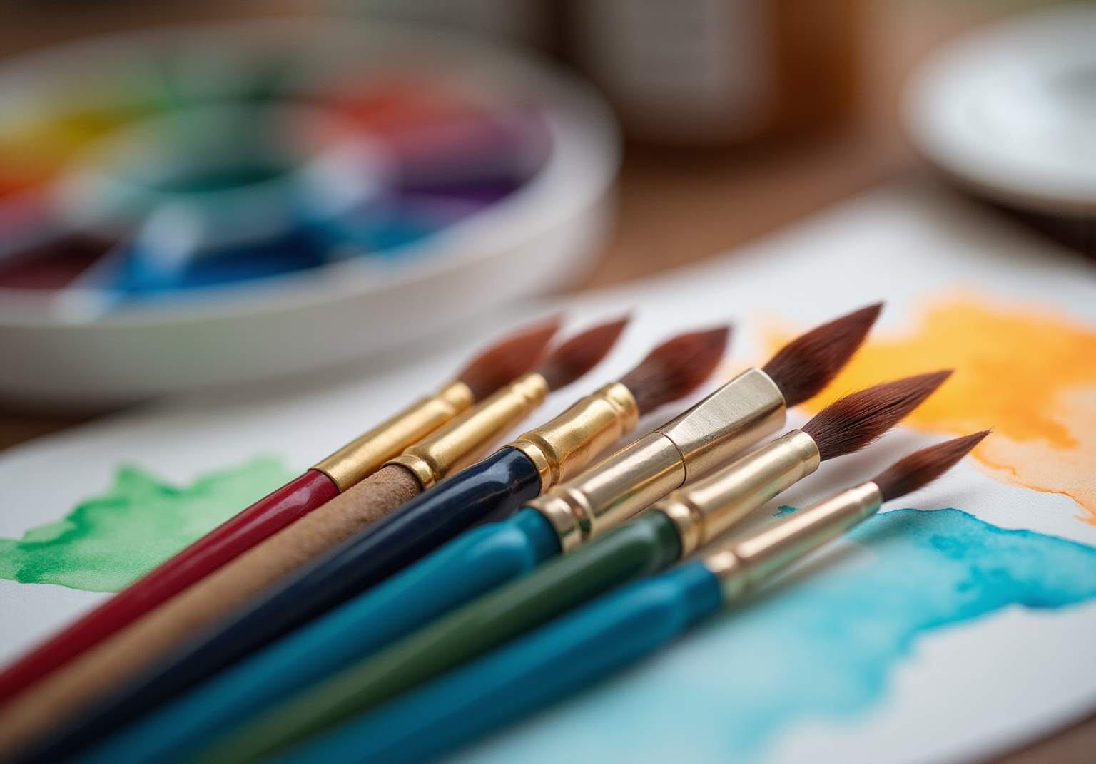 Custom Watercolor Brushes in an Artist's Studio Custom Watercolor Brushes in an Artist's Studio