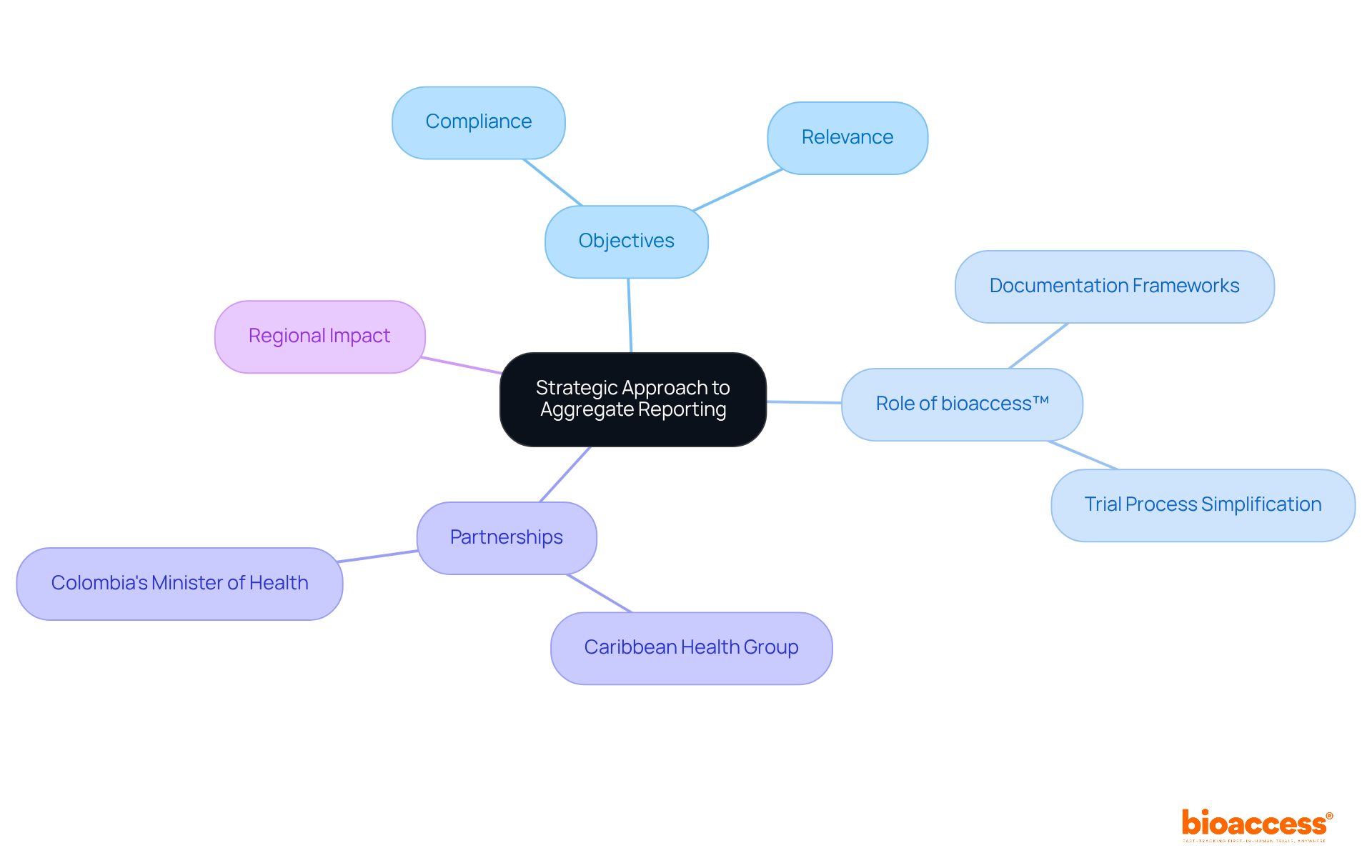 The central node represents the main theme, while branches show related areas of focus. Each color-coded branch helps you see how different aspects contribute to the overall strategy.