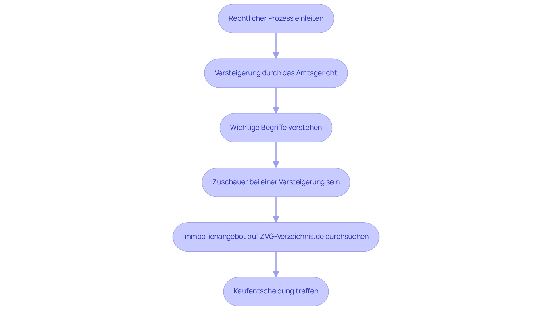 Jede Box stellt einen Schritt im Versteigerungsprozess dar, und die Pfeile zeigen den Fluss von einem Schritt zum nächsten an.