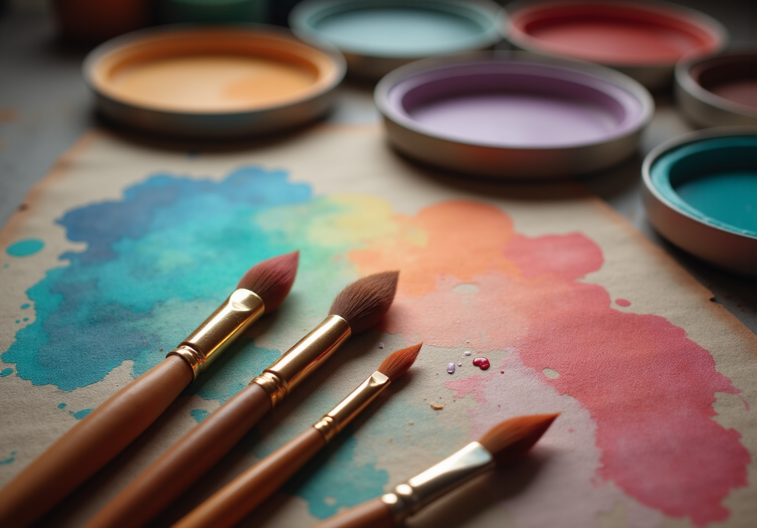 Versatile Round Watercolor Brushes in an Artist's Studio