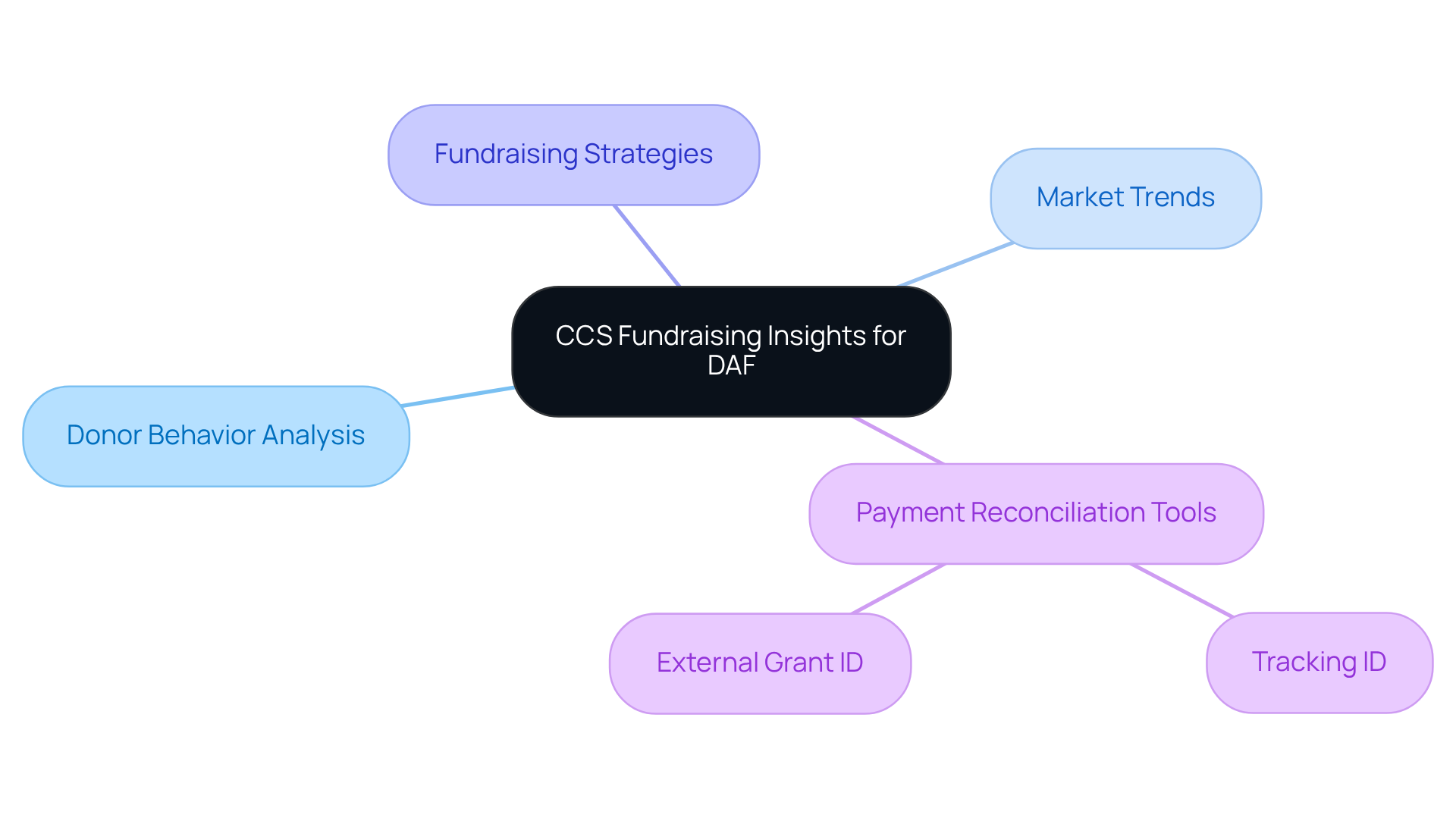 The center node represents the overall strategy, while the branches explore different aspects like understanding donors and practical tools that help nonprofits raise funds more effectively.