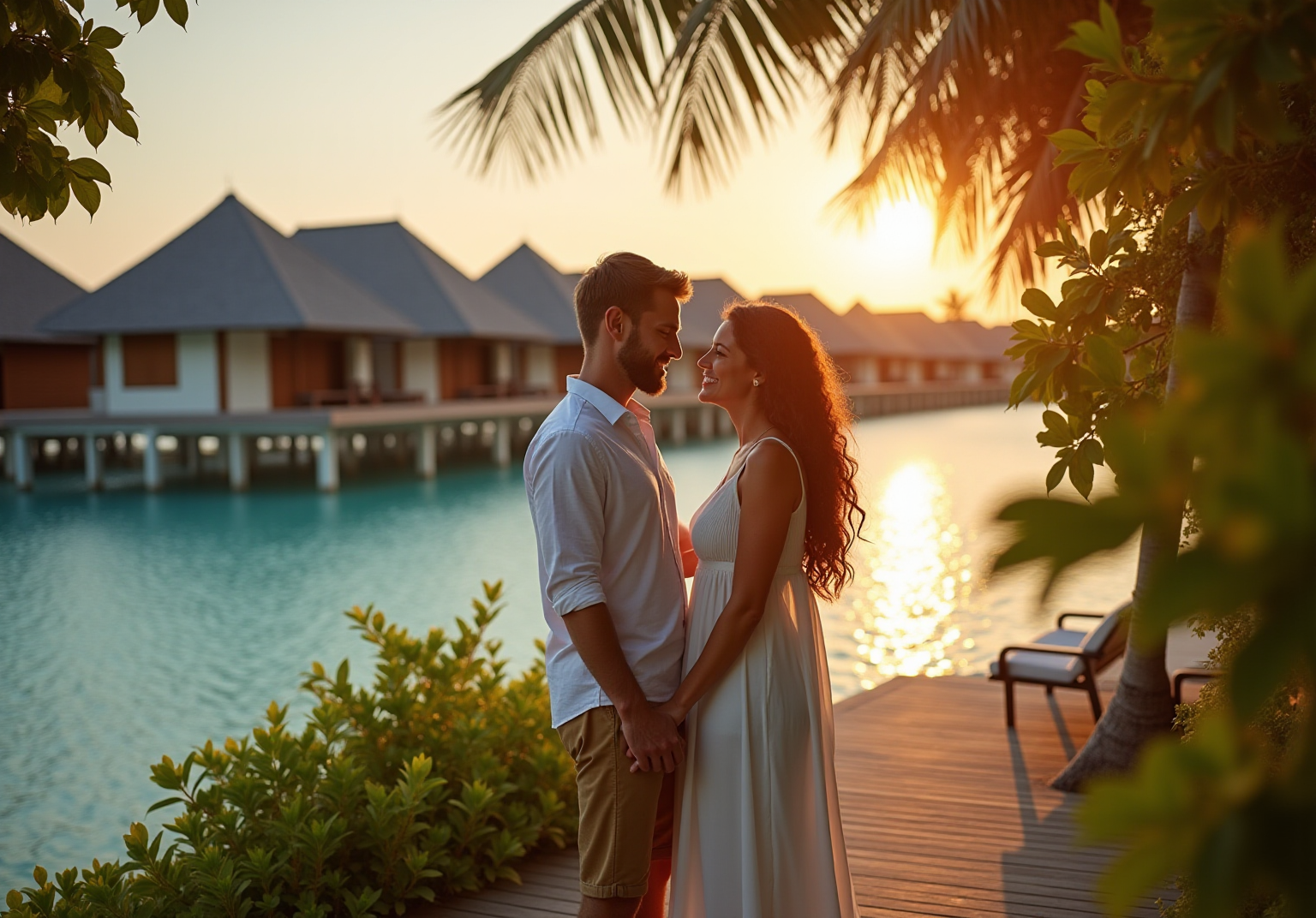 Couple Discussing Vacation Aspirations in Paradise