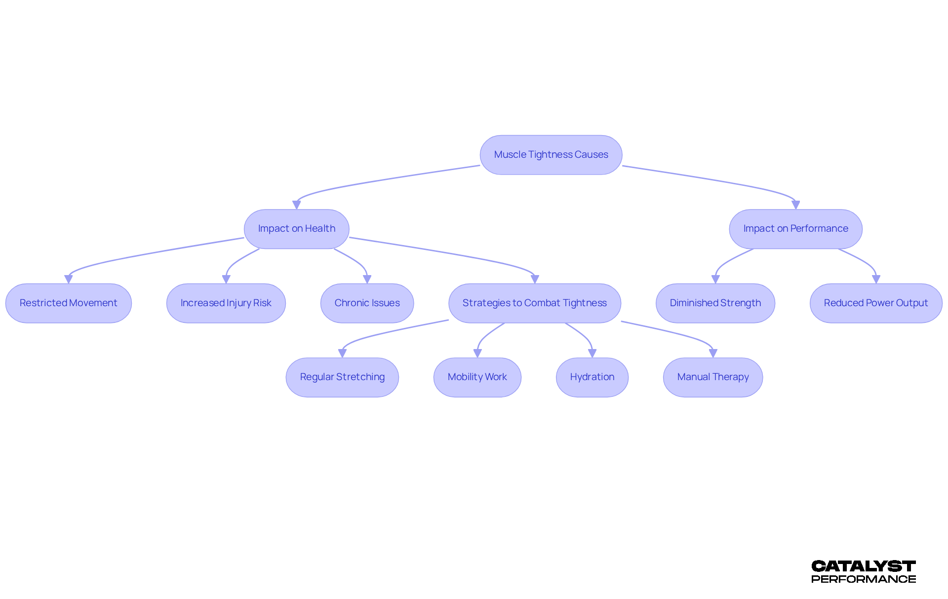 This flowchart shows how muscle tightness affects health and performance. Follow the arrows to see the causes, impacts, and effective strategies to improve flexibility and reduce injury risk. This flowchart shows how muscle tightness affects health and performance. Follow the arrows to see the causes, impacts, and effective strategies to improve flexibility and reduce injury risk.