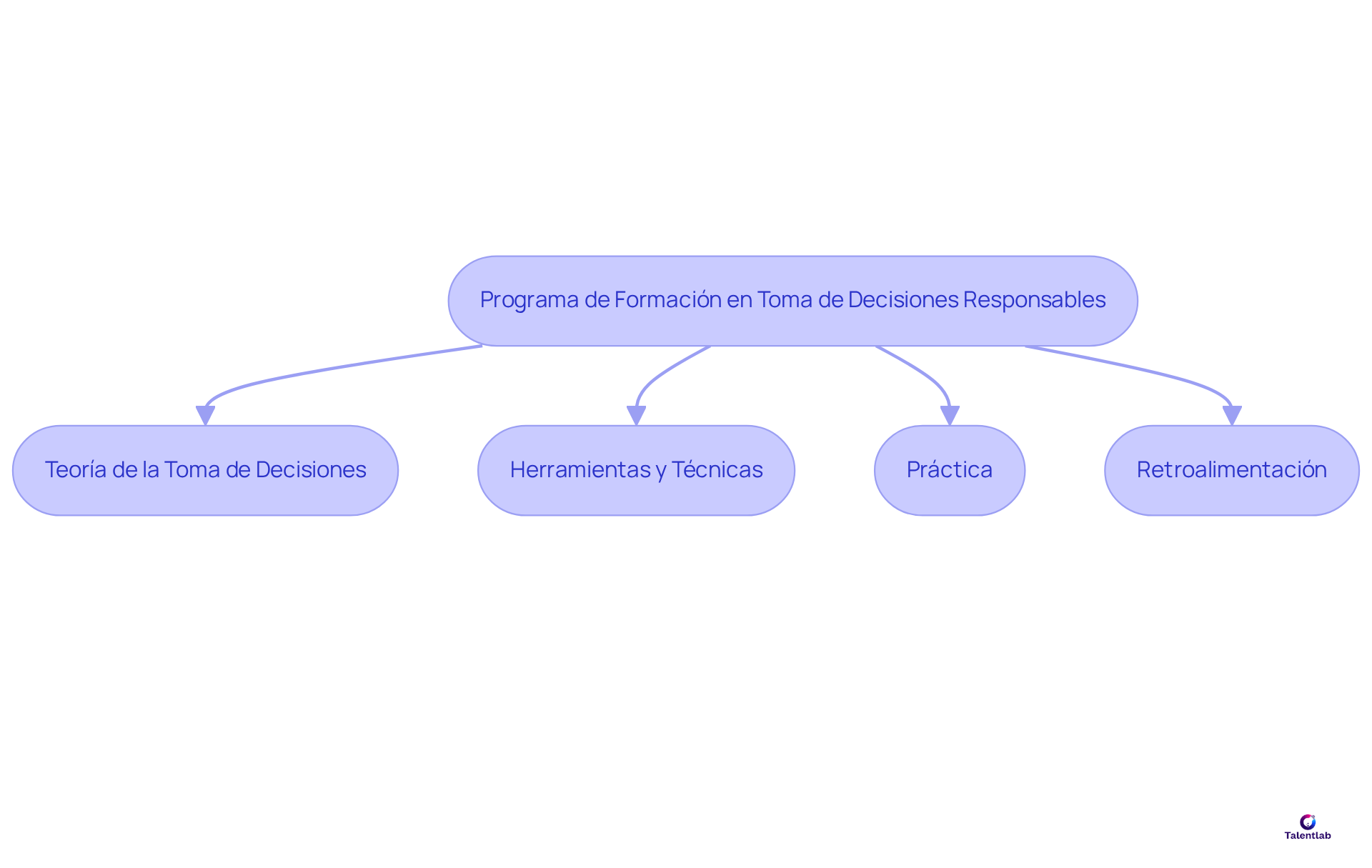 Cada cuadro representa una parte del programa de formación. Sigue las flechas para entender cómo cada etapa se conecta y contribuye al desarrollo de habilidades en la toma de decisiones.