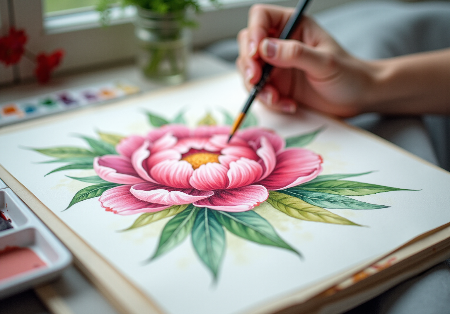 Watercolor Peony Painting Process