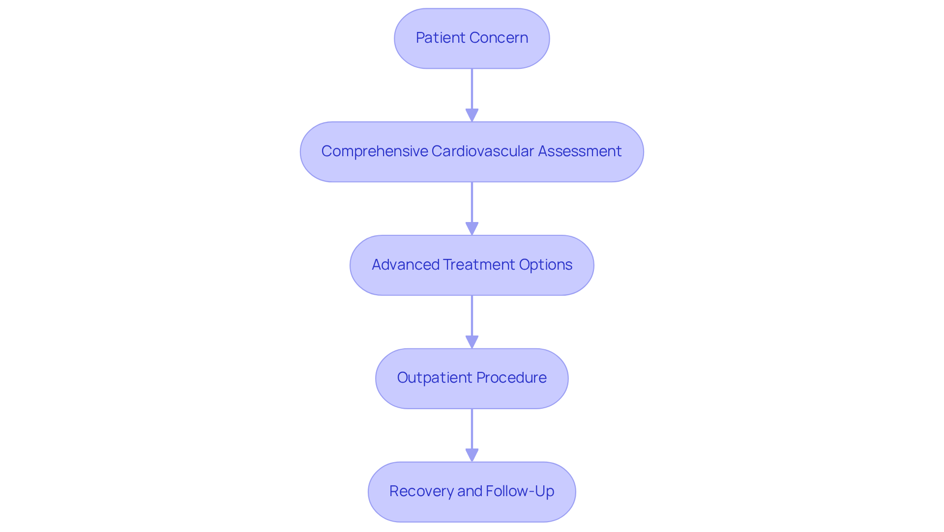 This flowchart shows the journey a patient takes for heart health care, starting from their initial concerns to the assessment, treatment, and recovery stages.