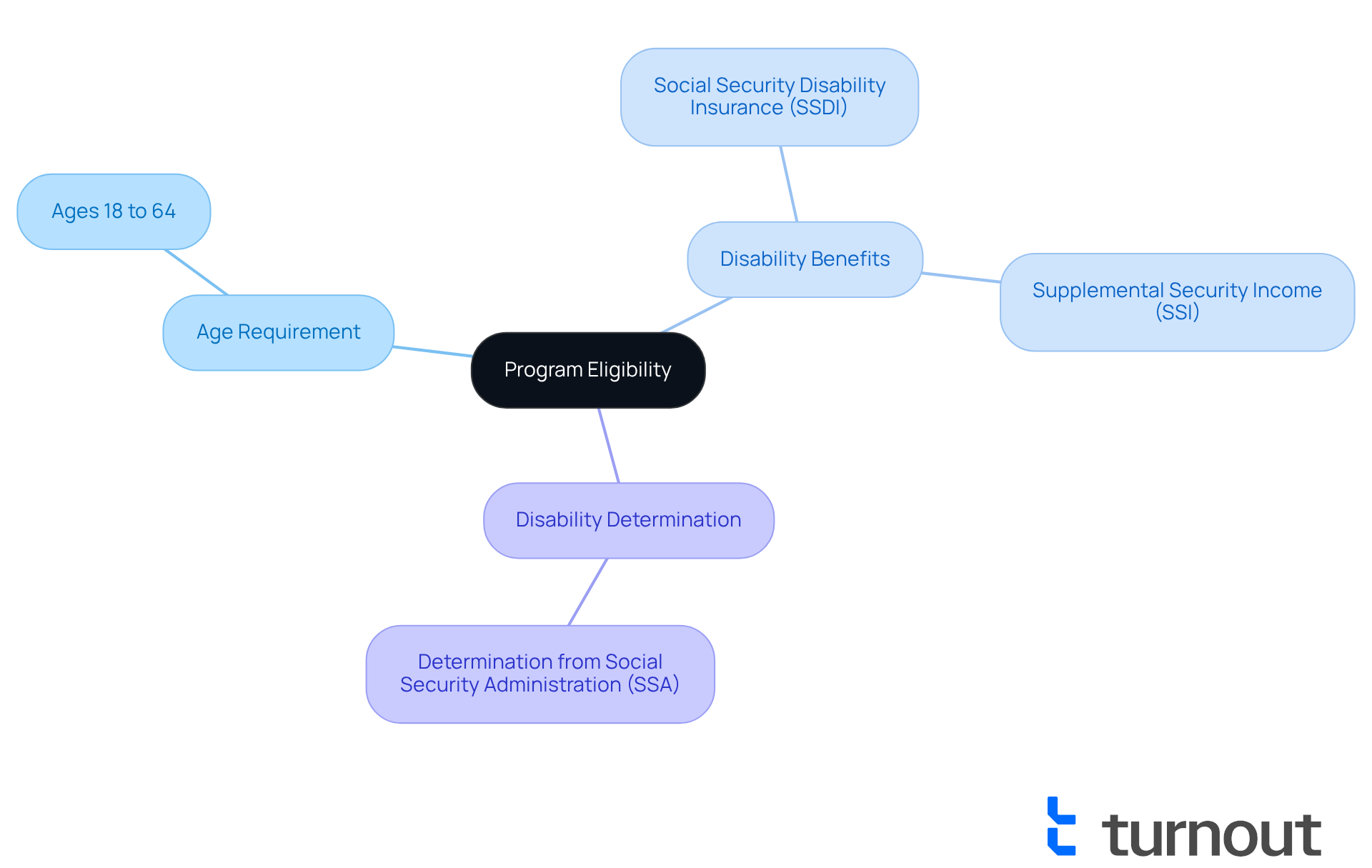Start at the center with the main topic of eligibility, then explore each branch to see what specific requirements are needed to qualify for the program.