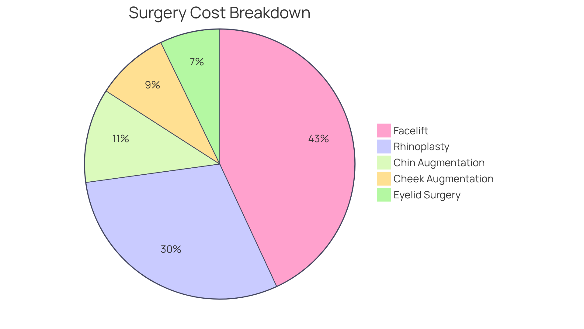 Each segment of the pie chart shows the average cost range for different surgeries. The larger the segment, the higher the average cost of that procedure compared to others.