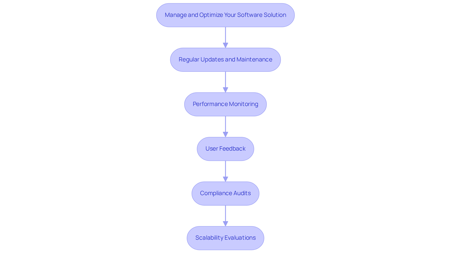 Each box represents a key strategy for managing software solutions. Follow the arrows to see how each strategy builds on the previous one, creating a comprehensive approach to software management.