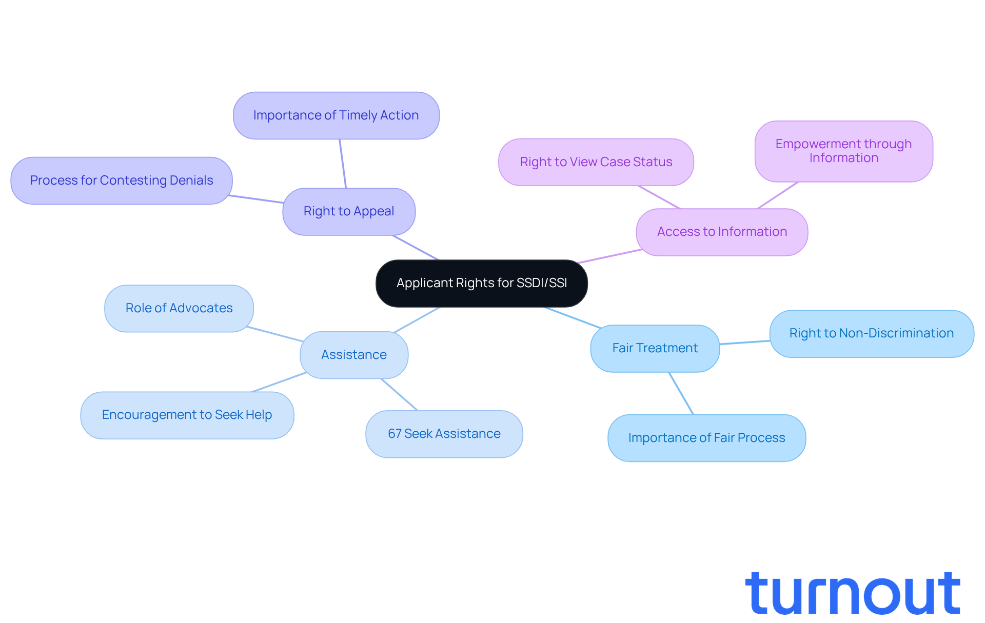 The center shows the main topic of applicant rights, and each branch represents a specific right. Follow the branches to learn more about what you are entitled to during the application process.