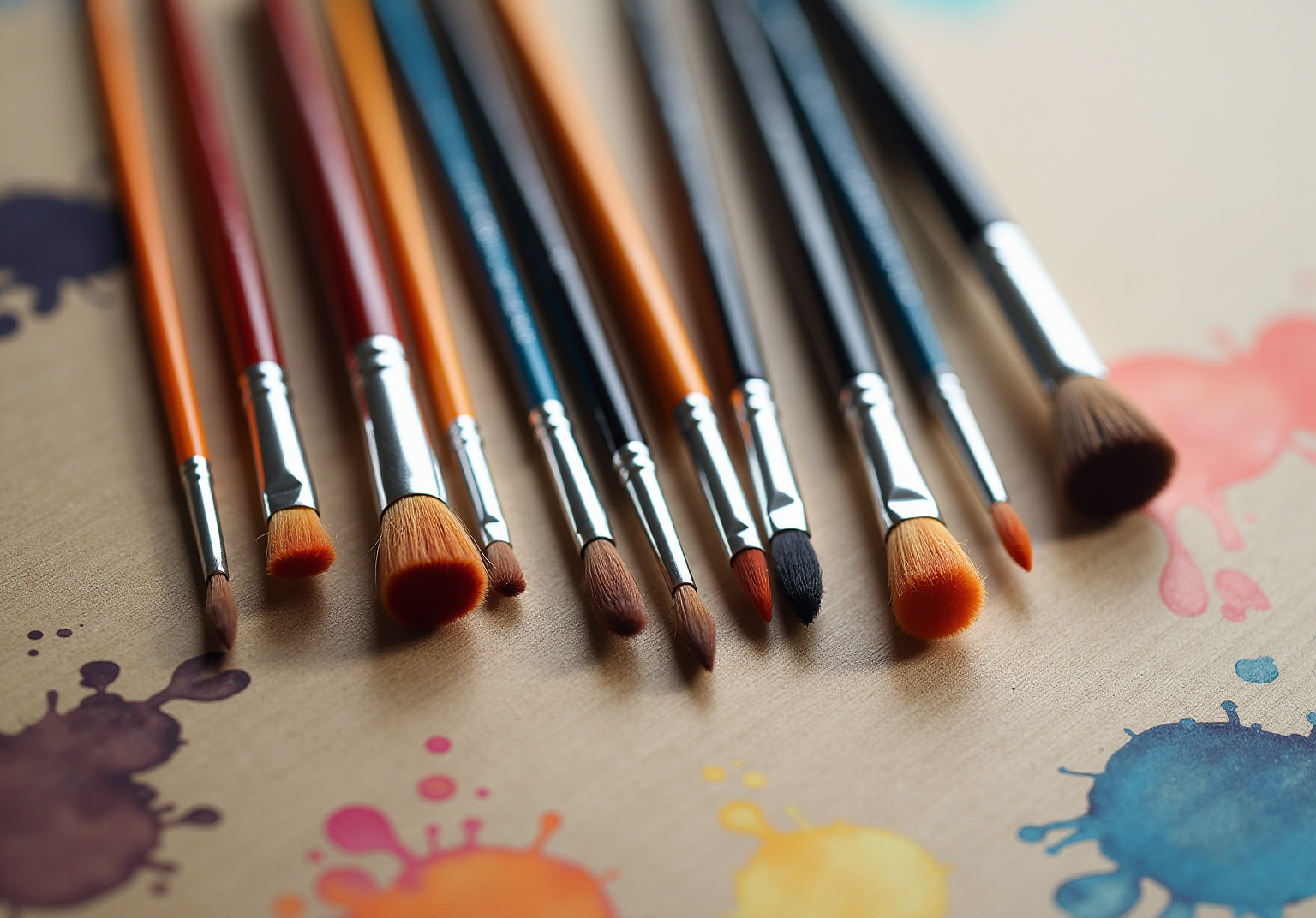 Variety of Watercolor Brushes in an Artist's Workspace Variety of Watercolor Brushes in an Artist's Workspace