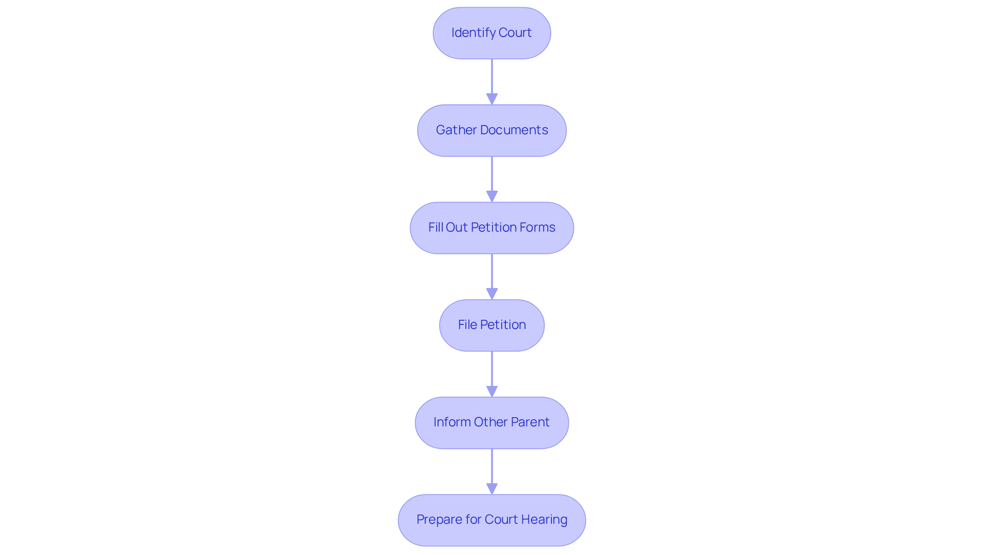 Each box represents a step you need to take in the custody filing process. Follow the arrows to see what comes next, making it easier to understand how to navigate this important journey.