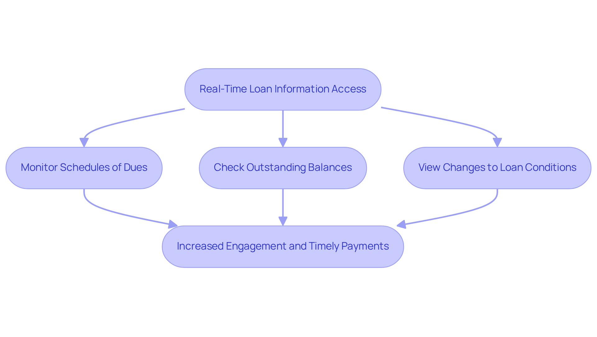 Follow the arrows to see how accessing real-time loan information helps borrowers stay informed, leading to better payment habits and a stronger relationship with lenders.