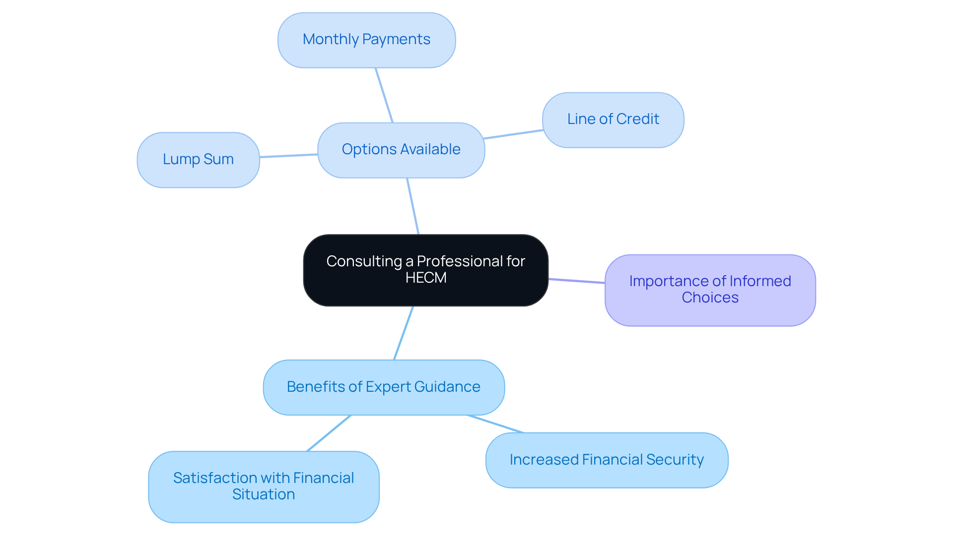 This mindmap illustrates why consulting a professional is crucial when considering a Home Equity Conversion Mortgage (HECM). Each branch represents a key aspect of the decision-making process, showing how expert guidance can lead to better financial outcomes.