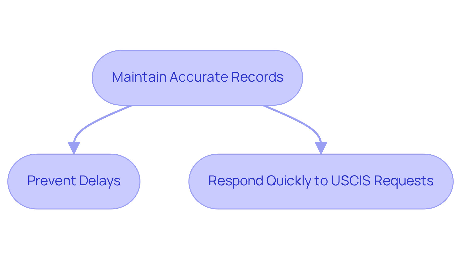 Start with the action of keeping accurate records. Follow the arrows to see how this leads to preventing delays and being able to respond quickly to USCIS.