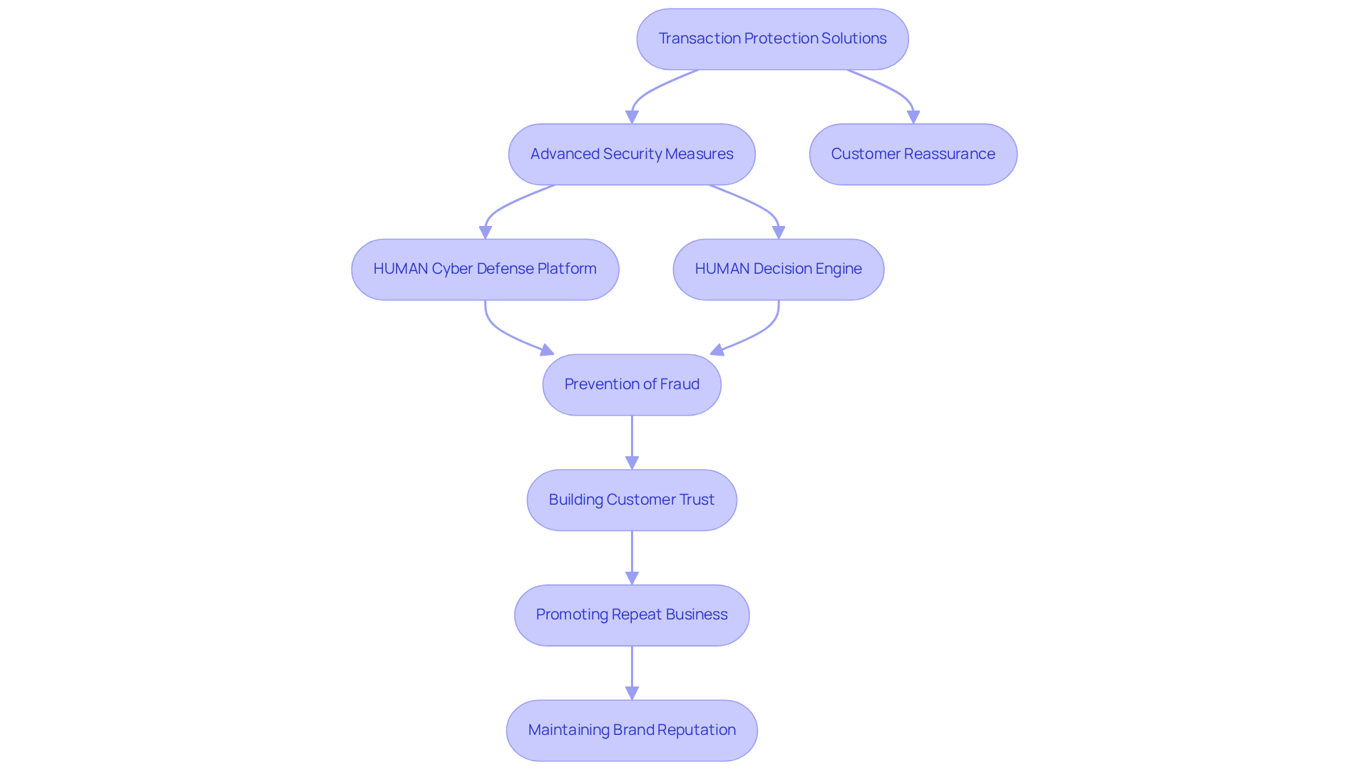 This flowchart shows how implementing transaction protection leads to security against fraud, builds customer trust, and ultimately supports your business's success.