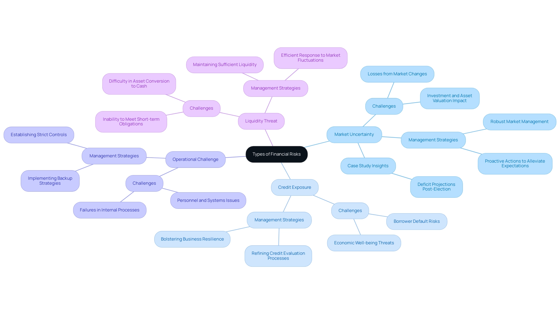 The central node represents the main topic, with branches indicating specific types of financial risks and their associated strategies.